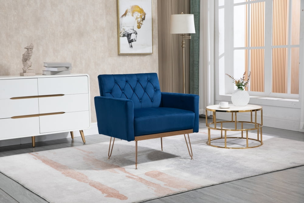 Accent Chair, Modern Single Sofa Chair with Square Armrest & Golden ...