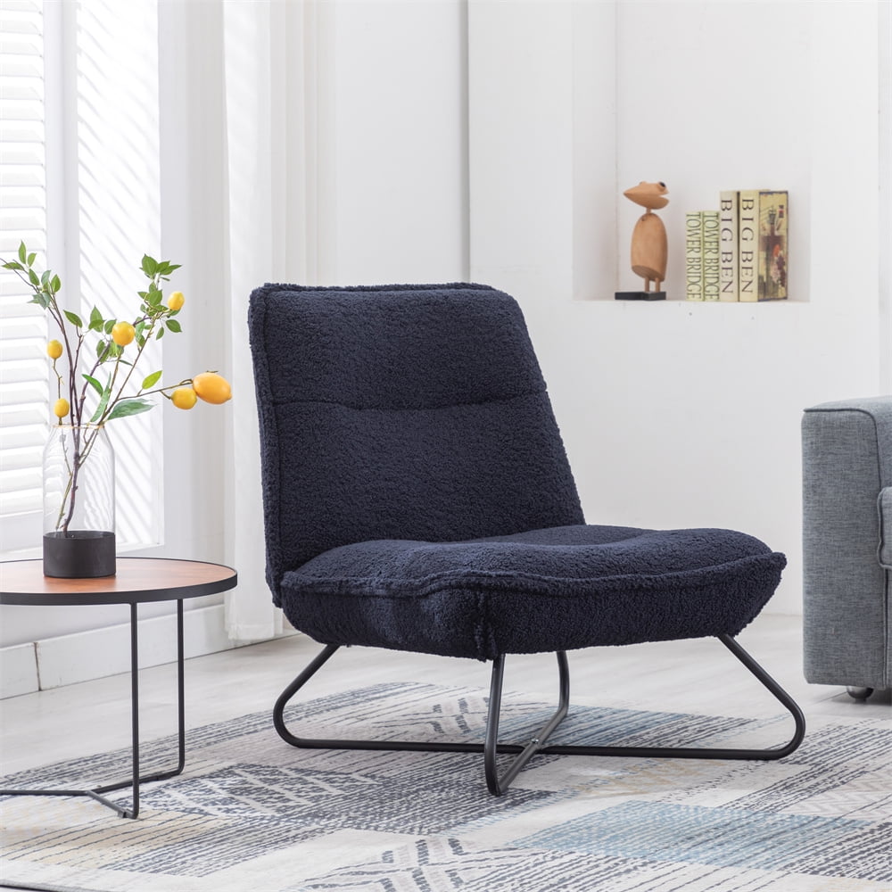 Accent Chair, Modern Teddy Fabric Accent Armless Chair with Curved High ...