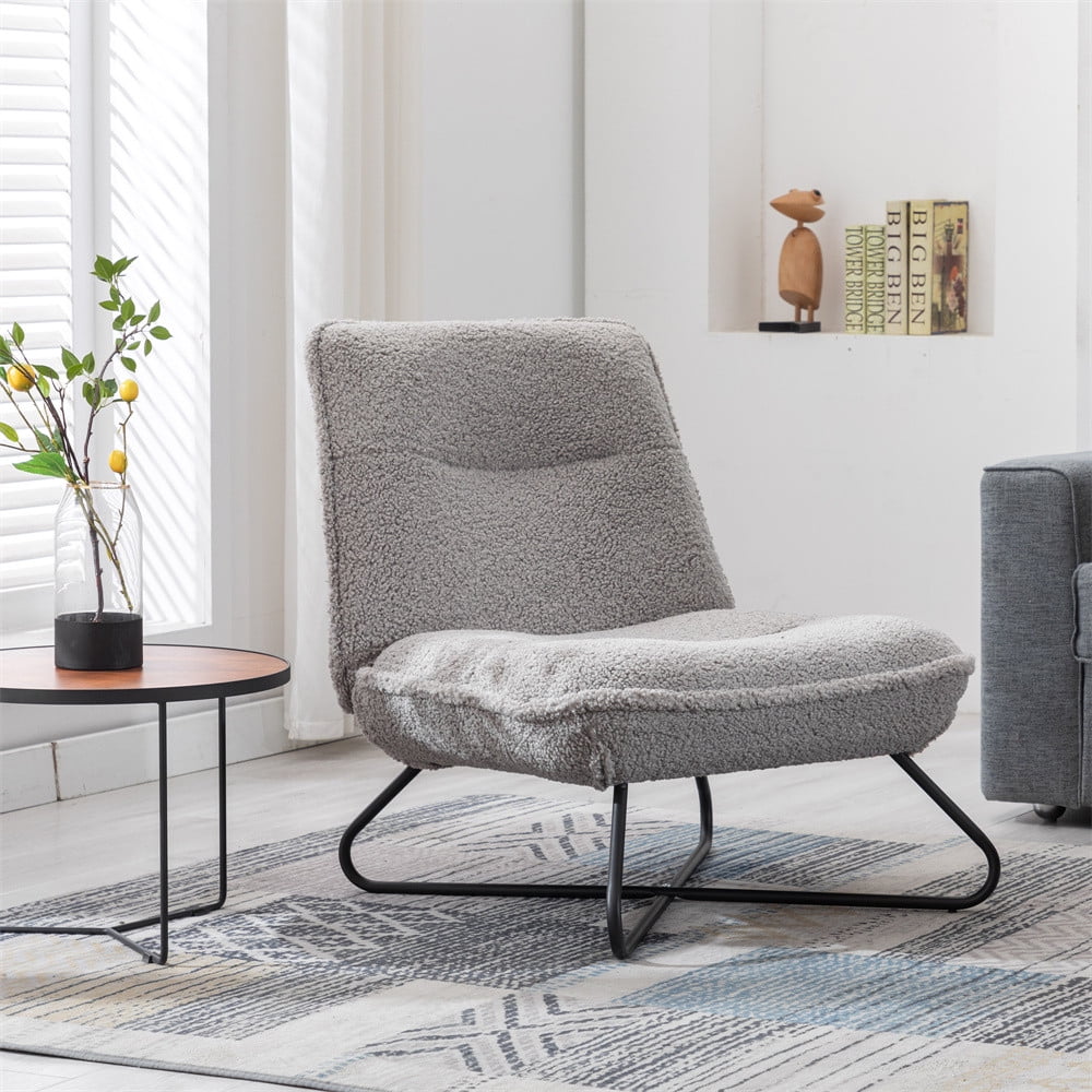 Accent Chair, Modern Teddy Fabric Accent Armless Chair with Curved High ...
