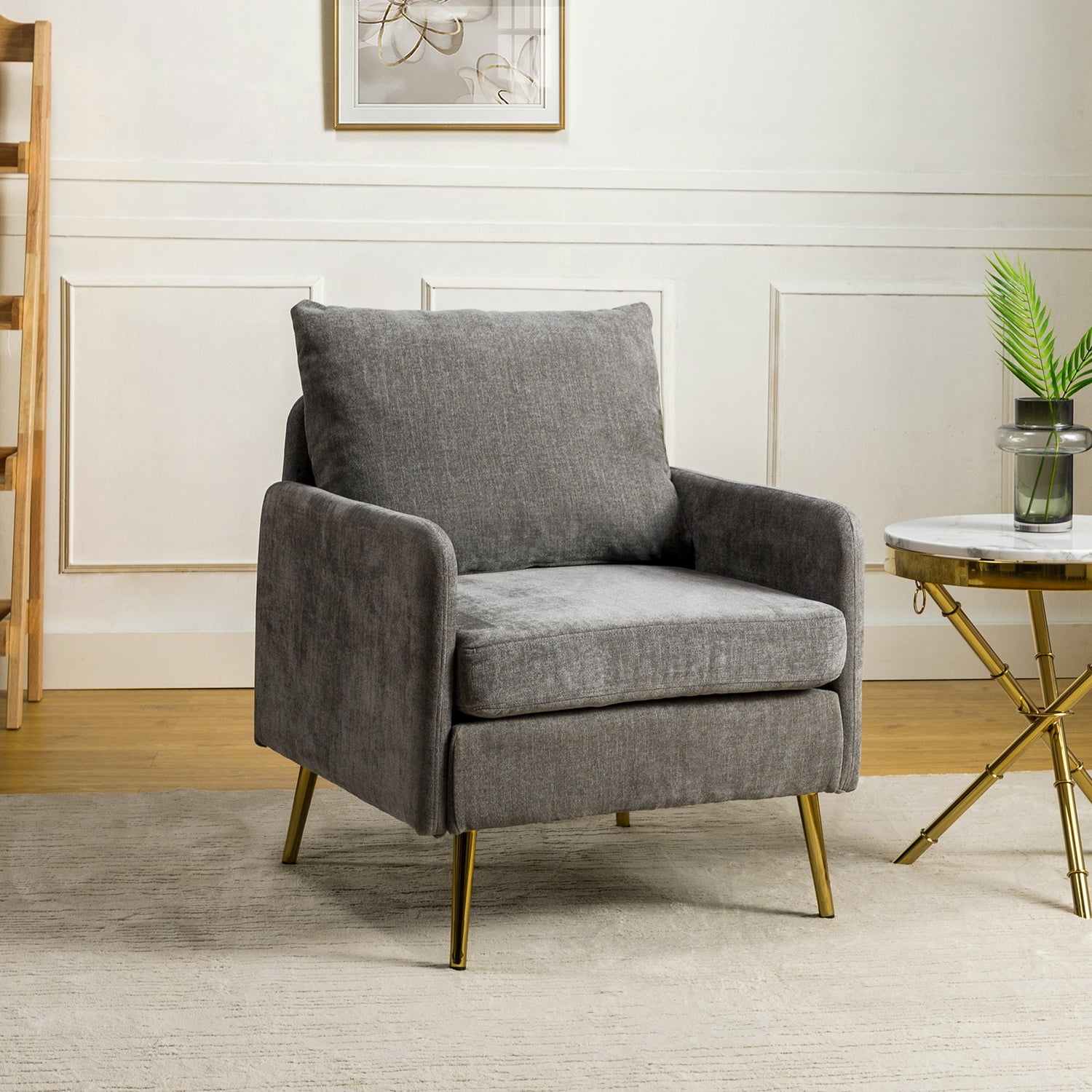 Accent Chair, Modern Upholstered Armchair with Metal Legs and Curved ...