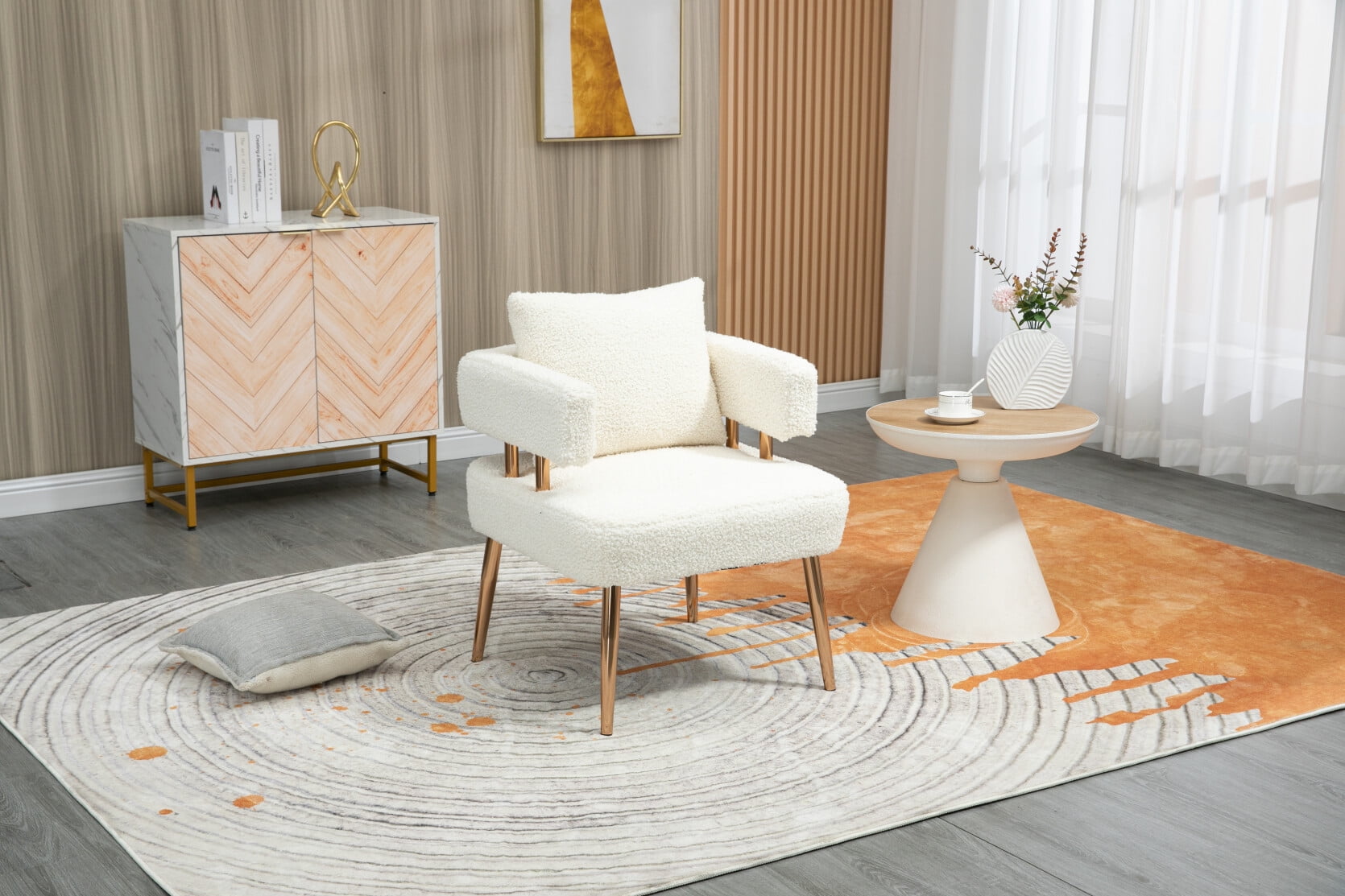 Accent Chair, Modern Upholstered Teddy Fabric Single Sofa Arm Chair for ...