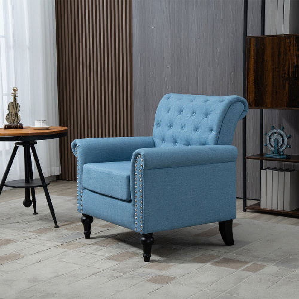 Modern Velvet Accent Chair, Tufted Back, Wood Legs, Mid-Century ...