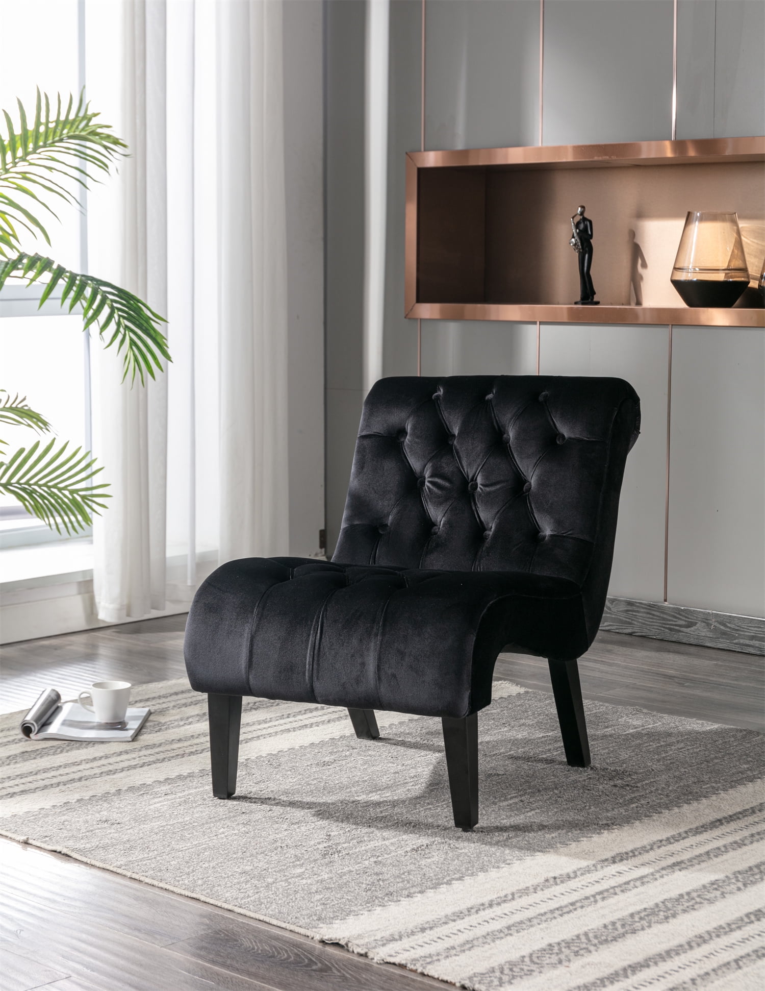 Accent Chair, Modern Velvet Upholstered Lounge Chair with Curved High ...