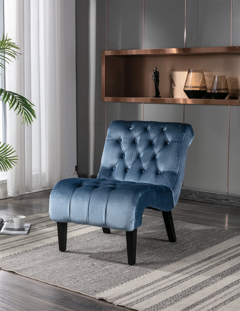 Accent Chair, Modern Velvet Upholstered Lounge Chair with Curved High ...