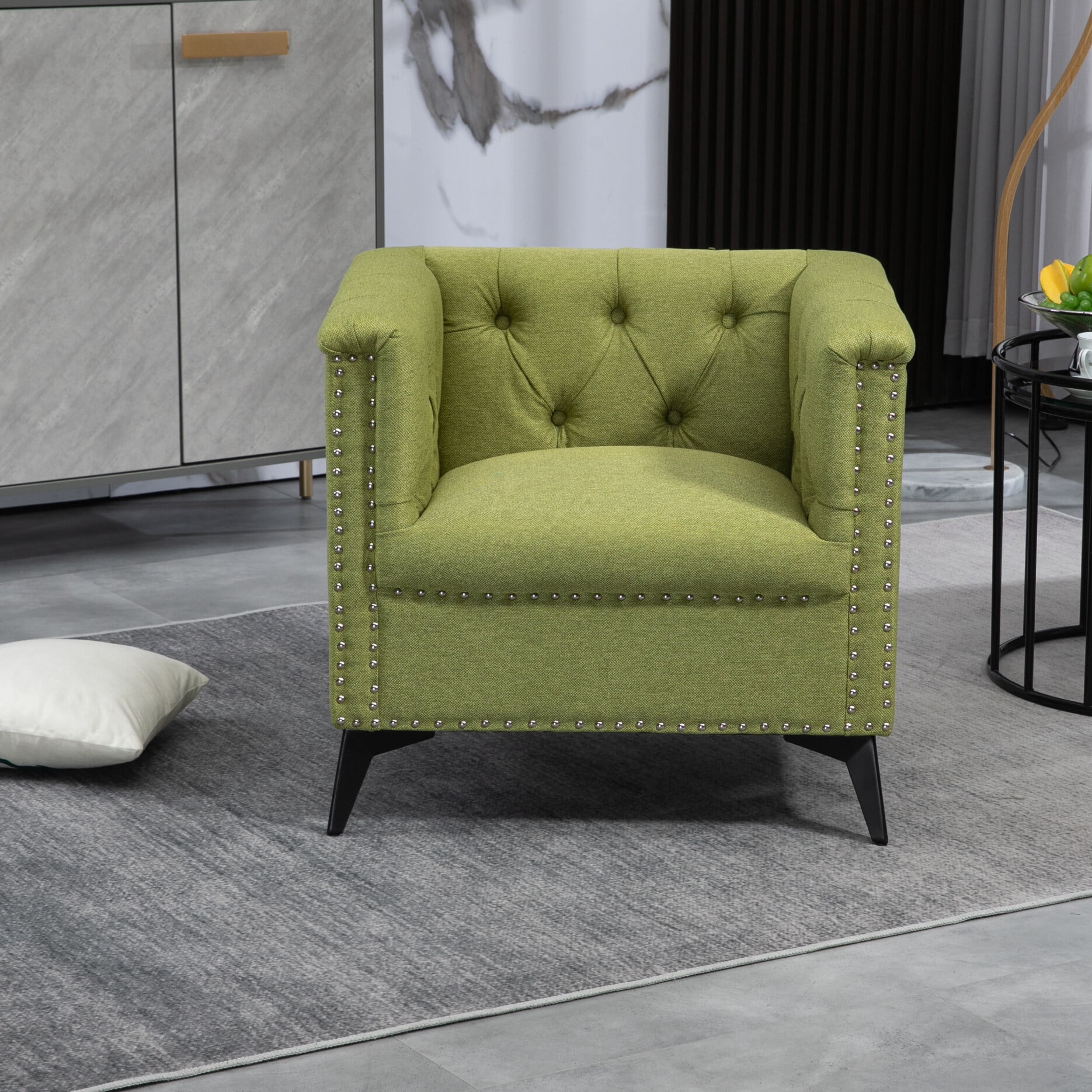 Accent Chair with Nail Head Design, Modern Linen Armchair with Button ...