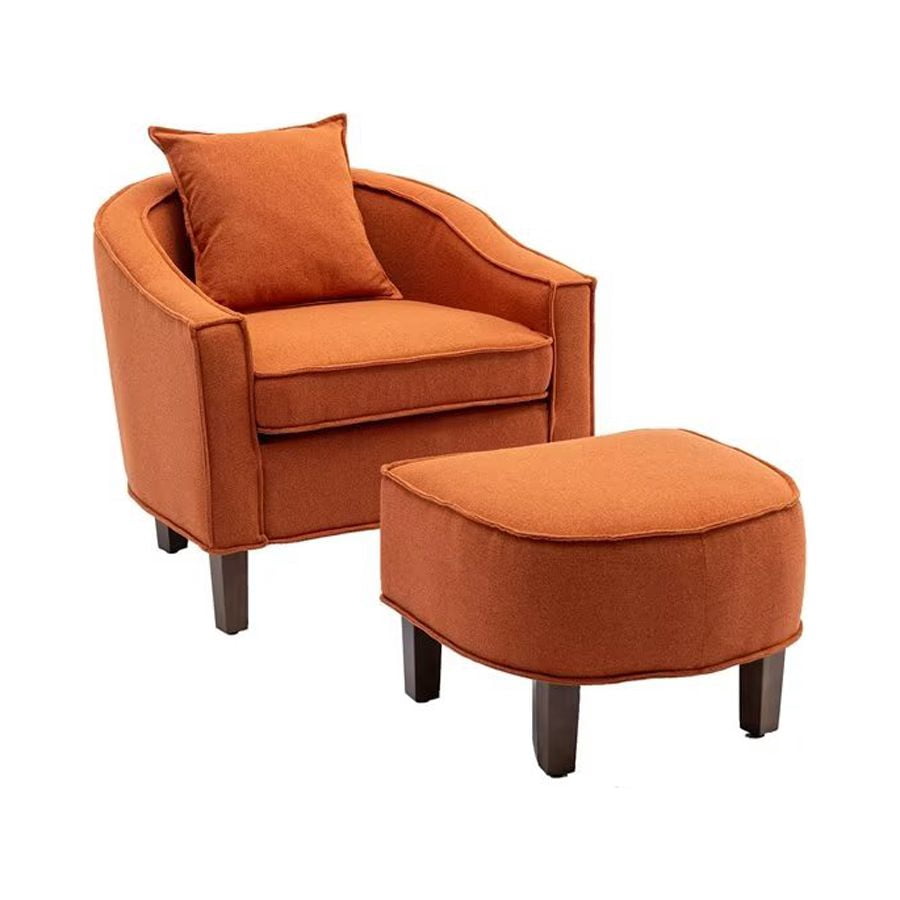 Accent Chair with Ottoman, Comfy Barrel Chair with Sturdy Wood Legs ...