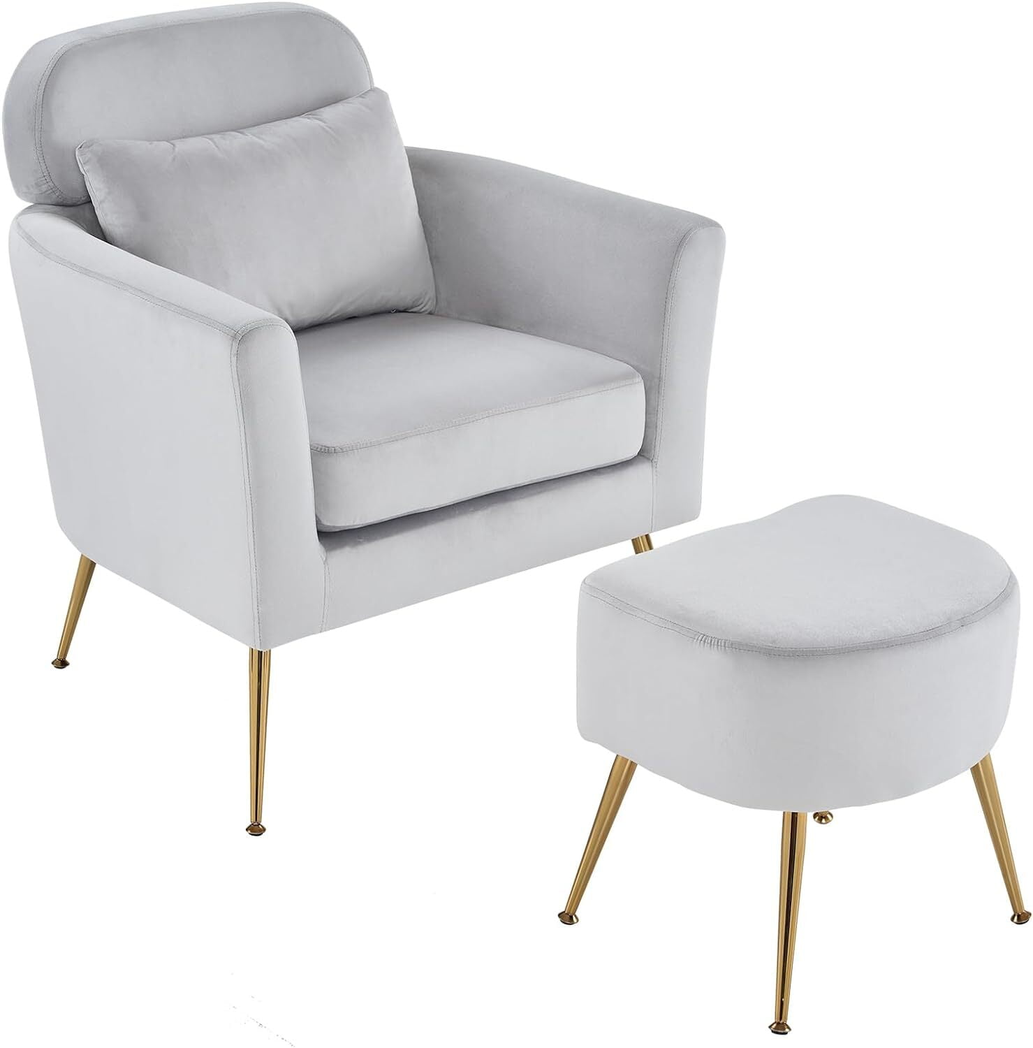 Accent Chair with Ottoman and Gold Metal Feet, Upholstered Modern ...