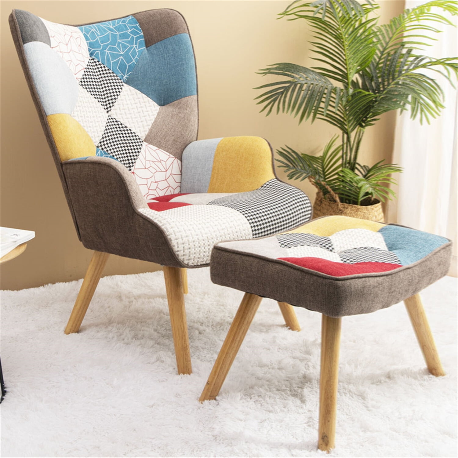 Accent Chair with Ottoman, Living Room Chairs with Creative Splicing ...
