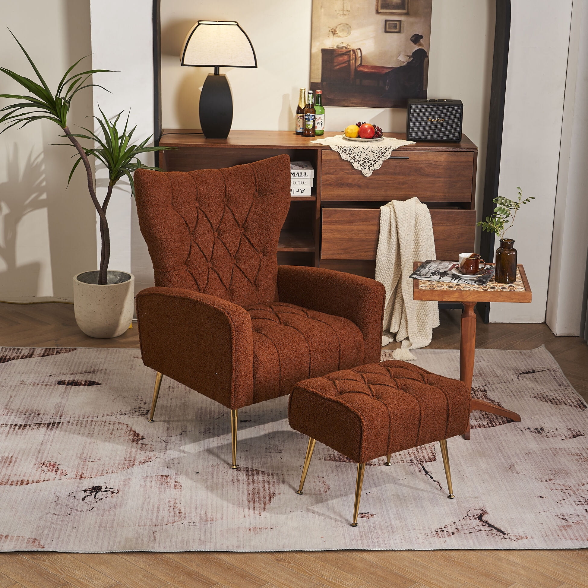 Accent Chair with Ottoman, Mid Century Modern Upholstered Armchair with ...