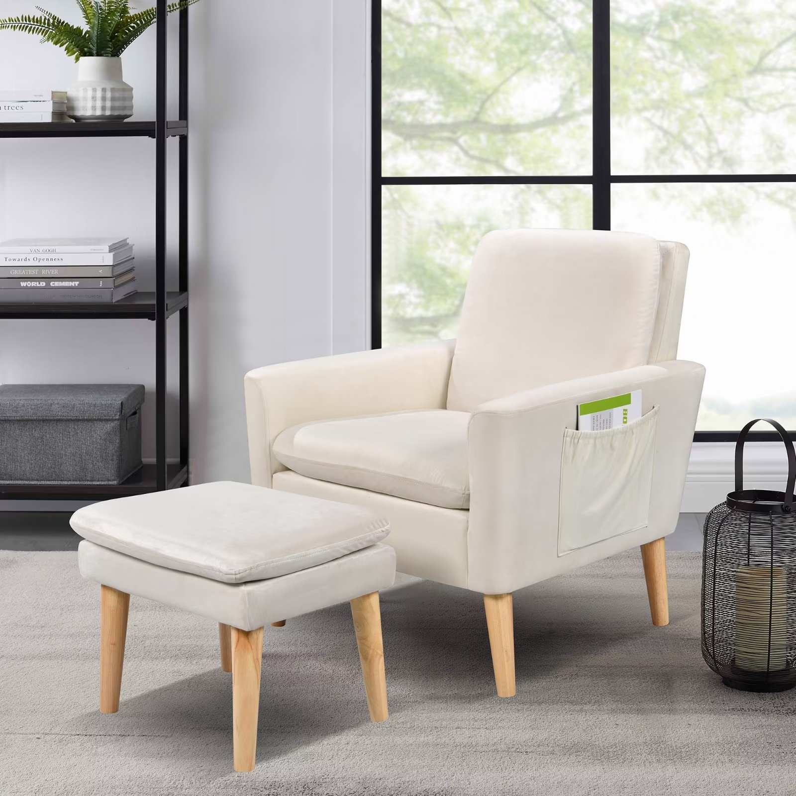 Accent Chair with Ottoman, Modern Living Room Chairs Velvet Chair with ...