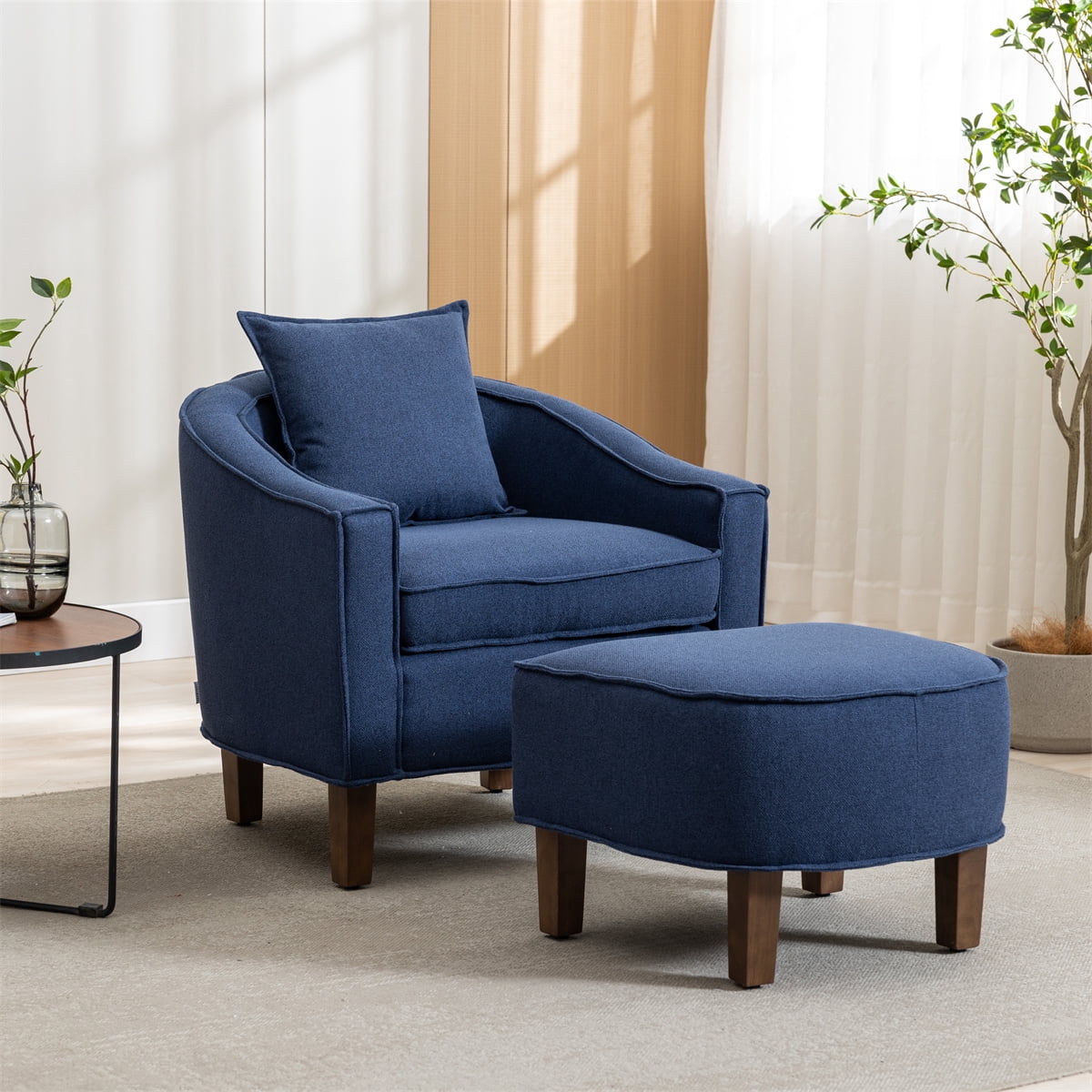 Accent Chair with Ottoman, Modern Upholstered Barrel Chair with Thick ...