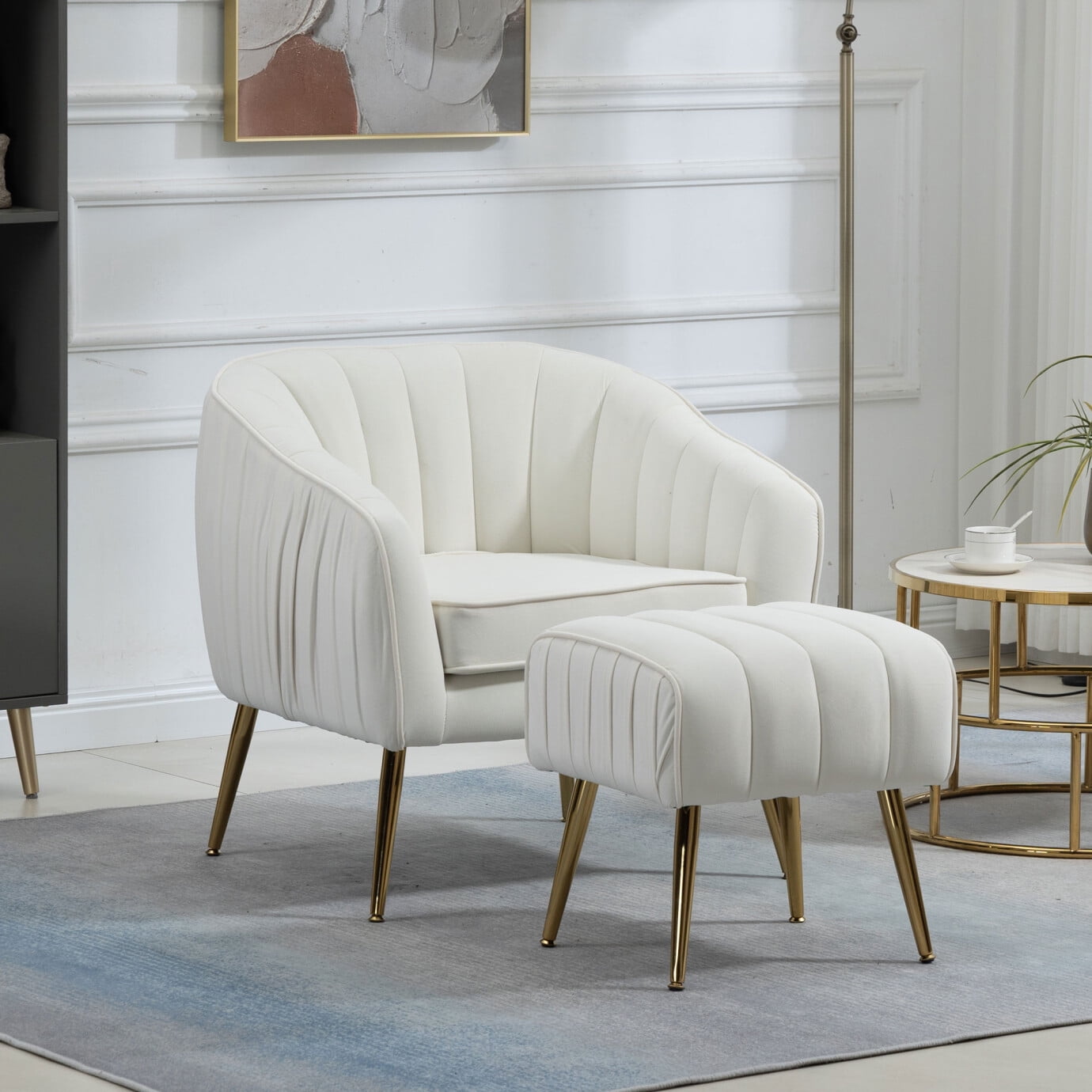 Accent Chair with Ottoman, Modern Velvet Side Chair with an Extendable ...