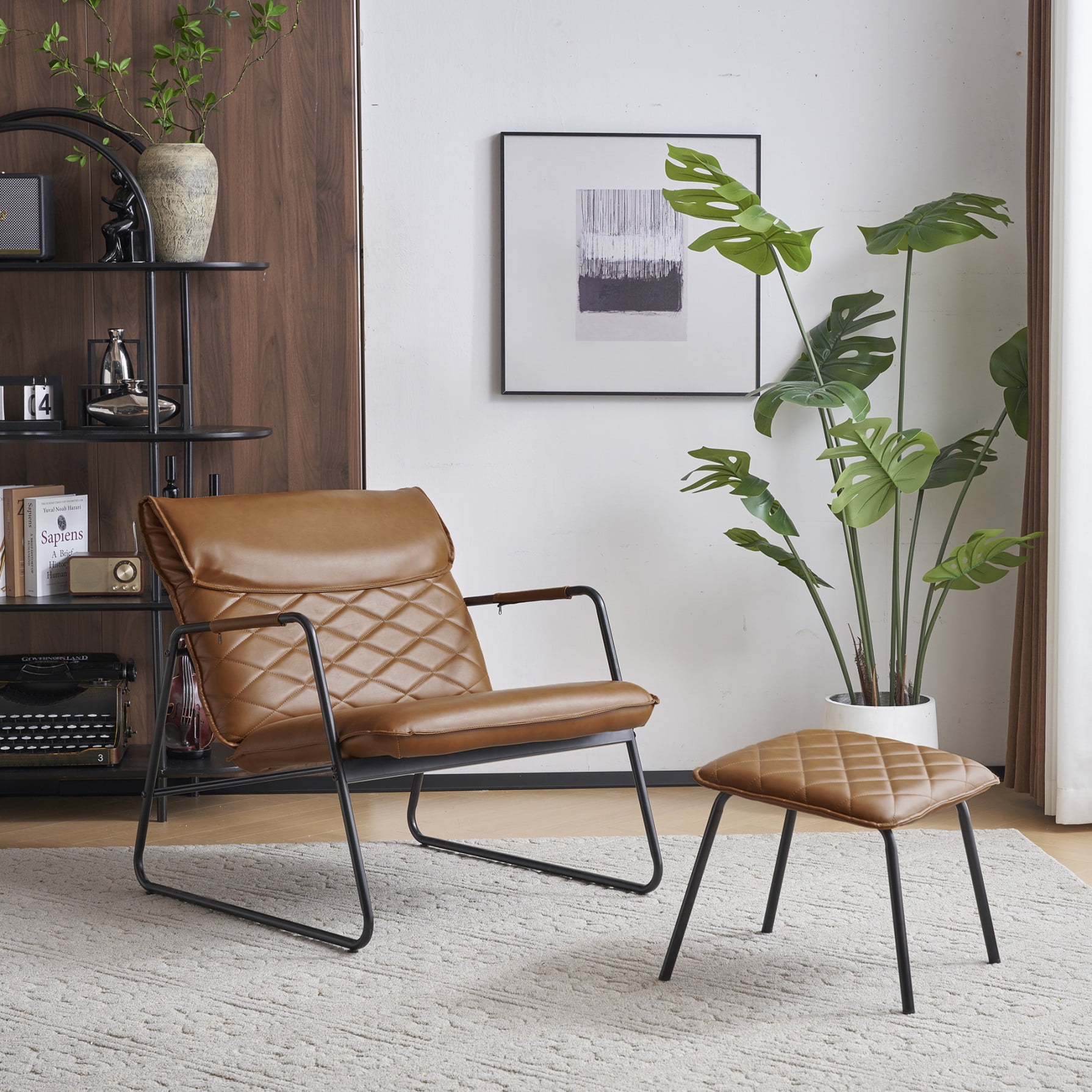 Accent Chair with Ottoman Set of 2, Comfy Reading Chair and Ottoman Set ...