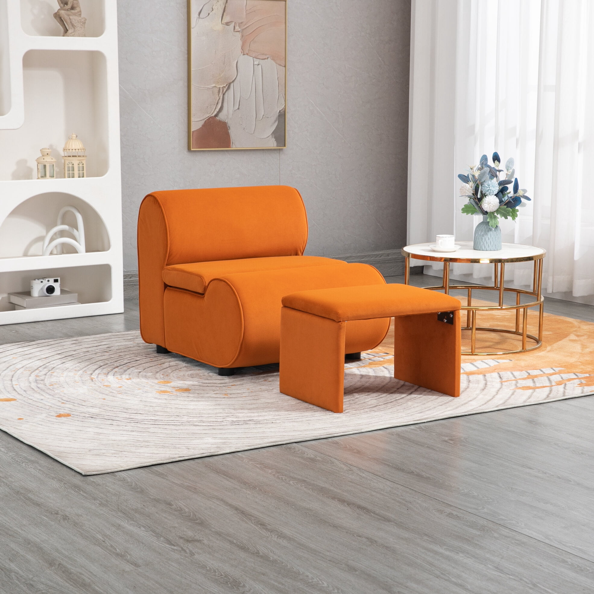 Accent Chair with Ottoman Set, Comfy Velvet Upholstered Single Sofa ...