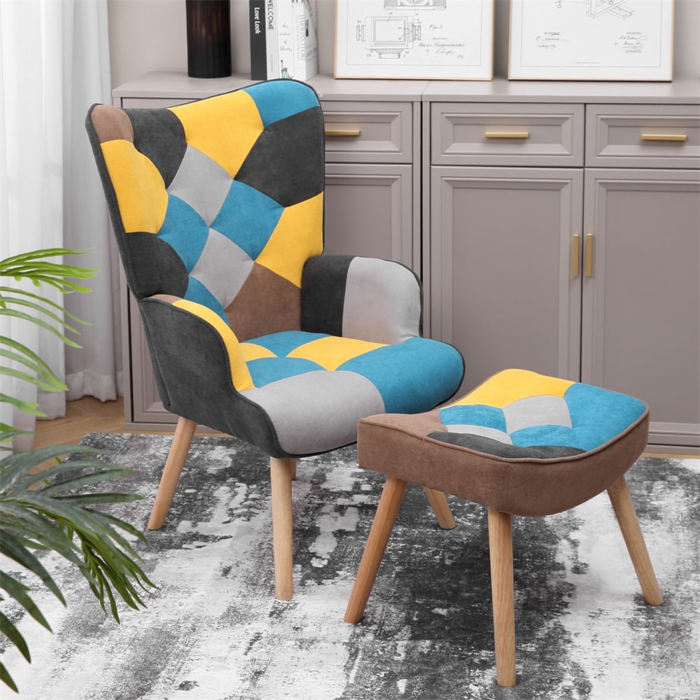 Accent Chair with Ottoman Set, Modern Tufted Upholstered Lounge Chair ...