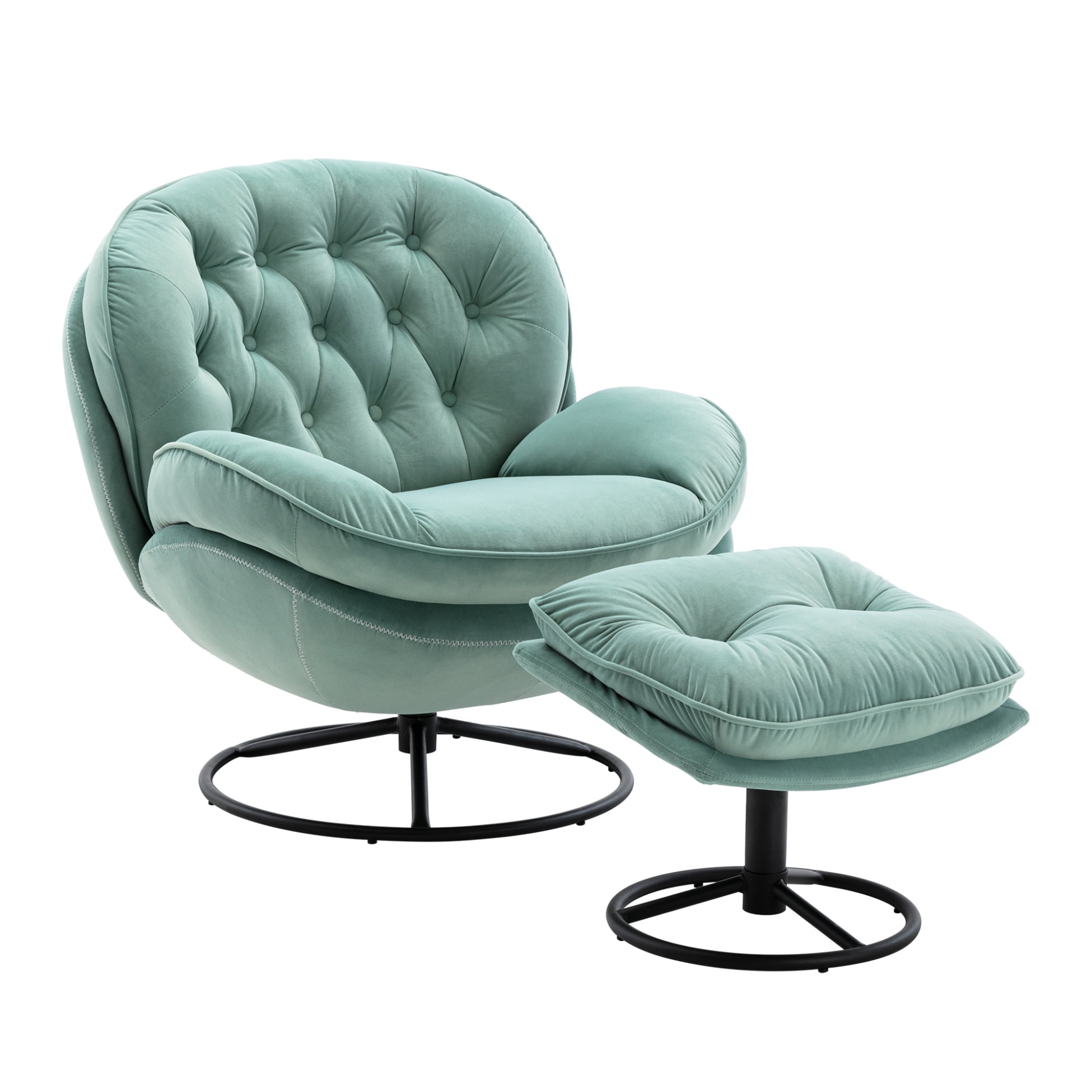Accent Chair with Ottoman, Upholstered Lounge Chair with Metal Base Mid ...