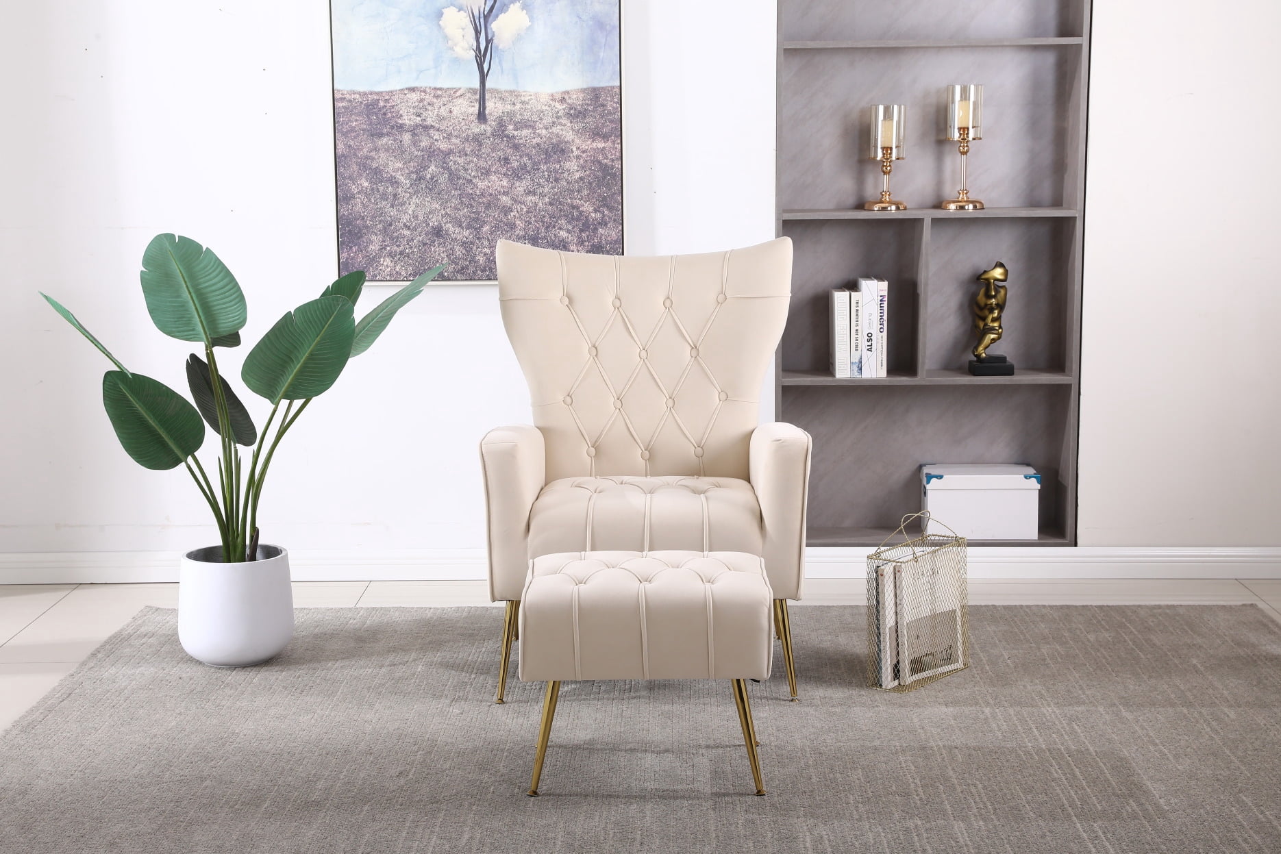 Accent Chair with Ottoman, Velvet Accent Chair with 23.2"H Button ...