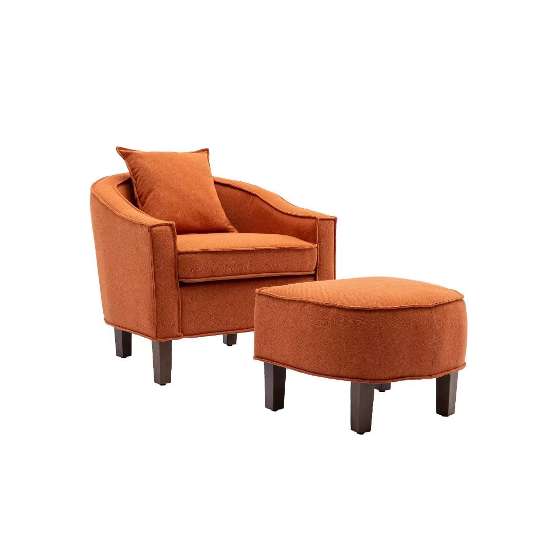 Accent Chair with Ottoman, Velvet Upholstered Single Sofa Side Chair ...