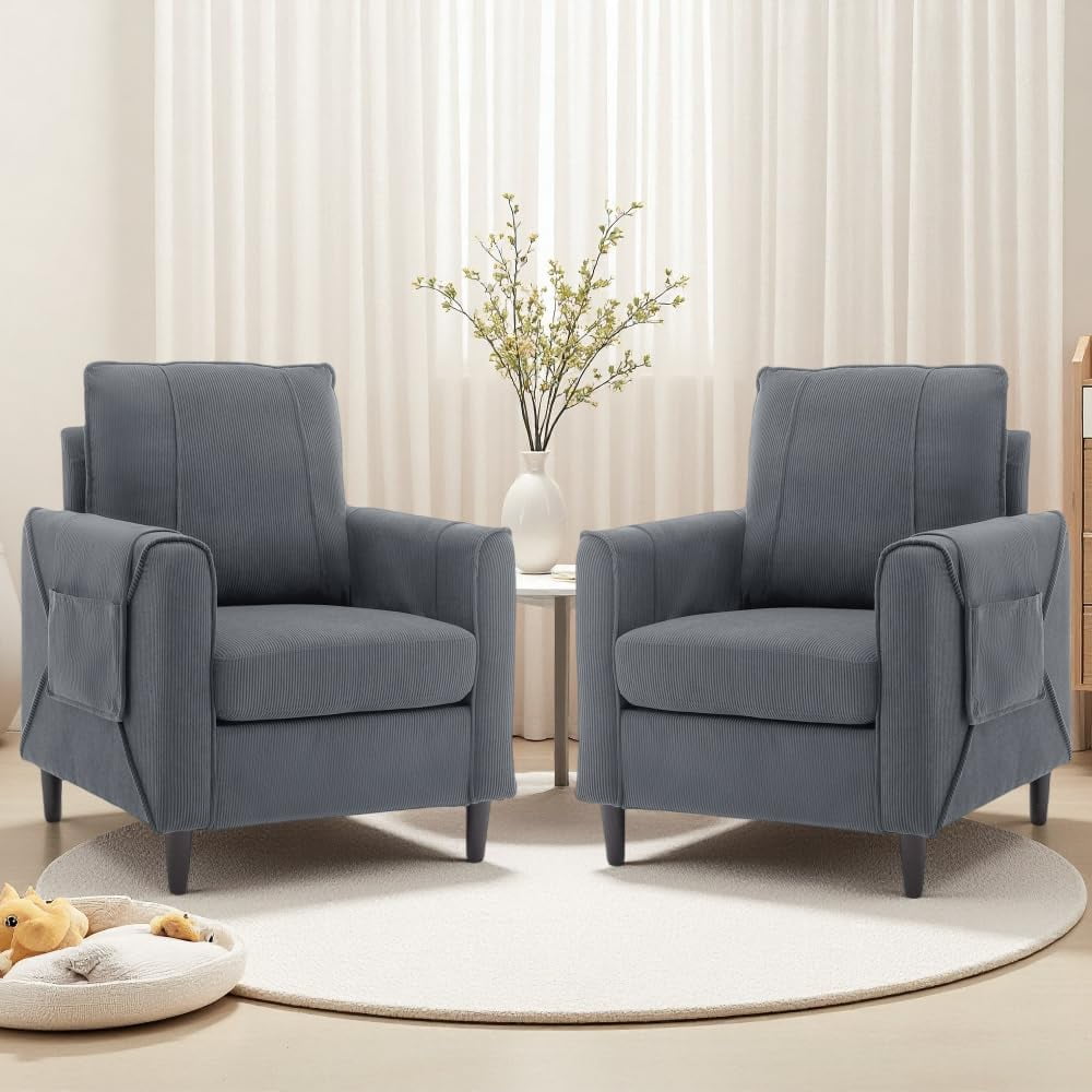 Accent Chair Set of 2, Arm Chair for Living Room, Mid-Century Modern Upholstered Reading Chair ...