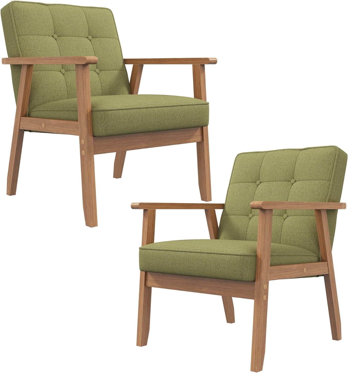 Accent Chair Set of 2, Mid-Century Modern Living Room Chairs with Solid ...