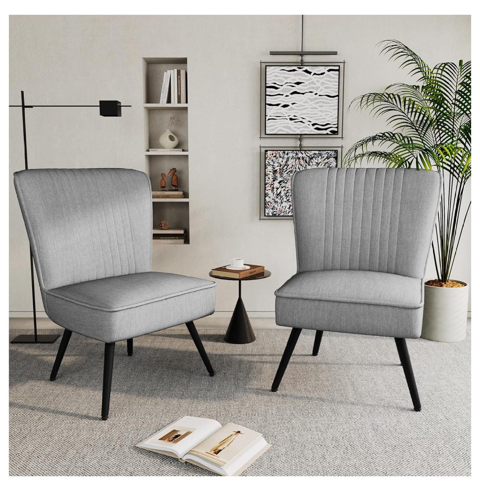 Accent Chair Set of 2 Upholstered Living Room Chairs Modern Bedroom ...