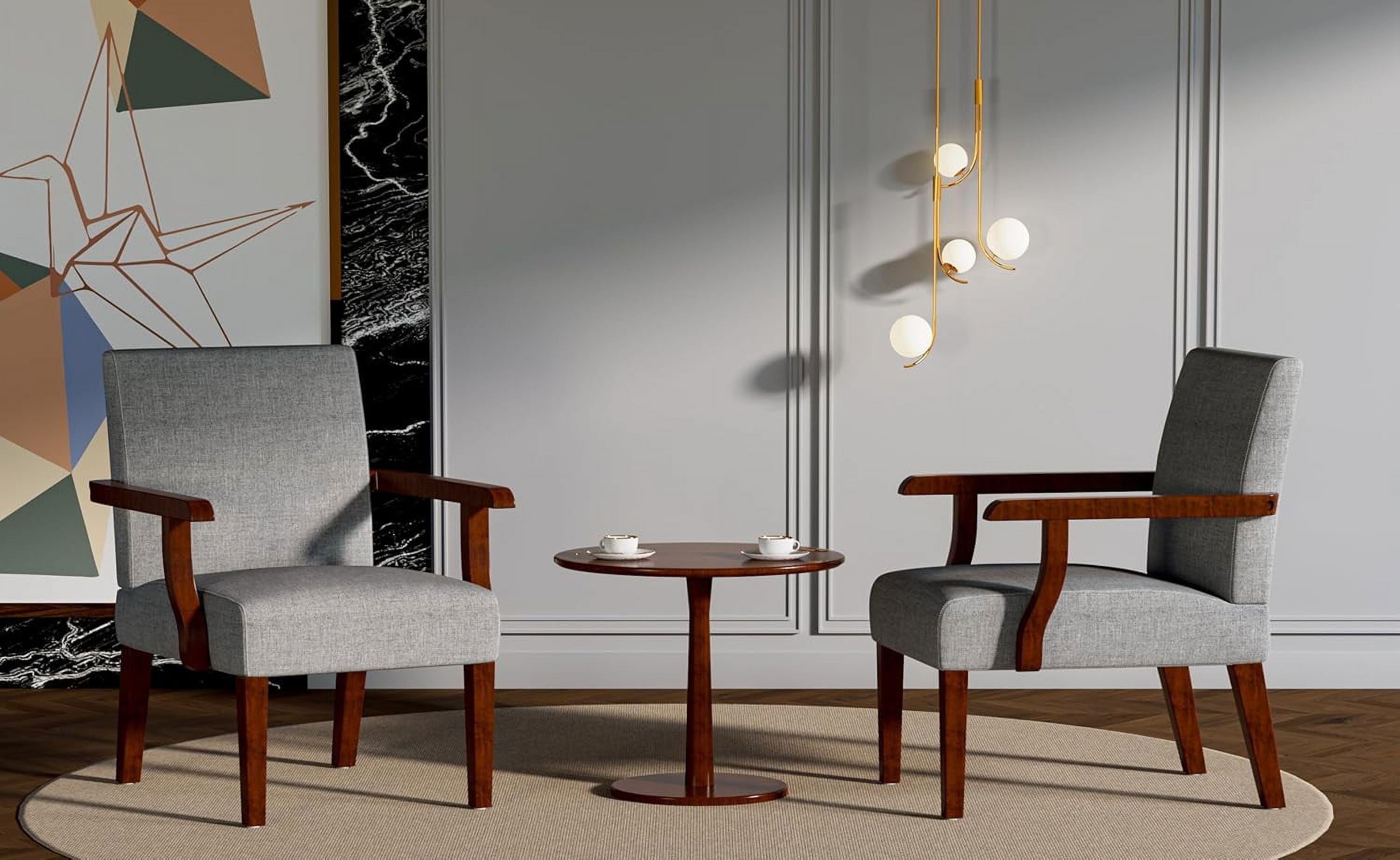 Accent Chair Set of 2 - Upholstered Linen Arm Chairs with Round Wood Table,Modern Slipper Chair ...