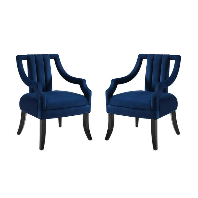 Accent Chair, Set of 2, Velvet, Blue Navy, Modern Contemporary Urban ...