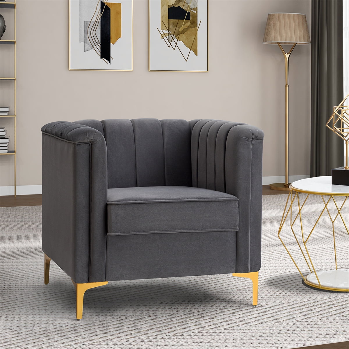 Accent Chair, Signle Sofa Chair with Gold Metal Legs, Upholstered ...