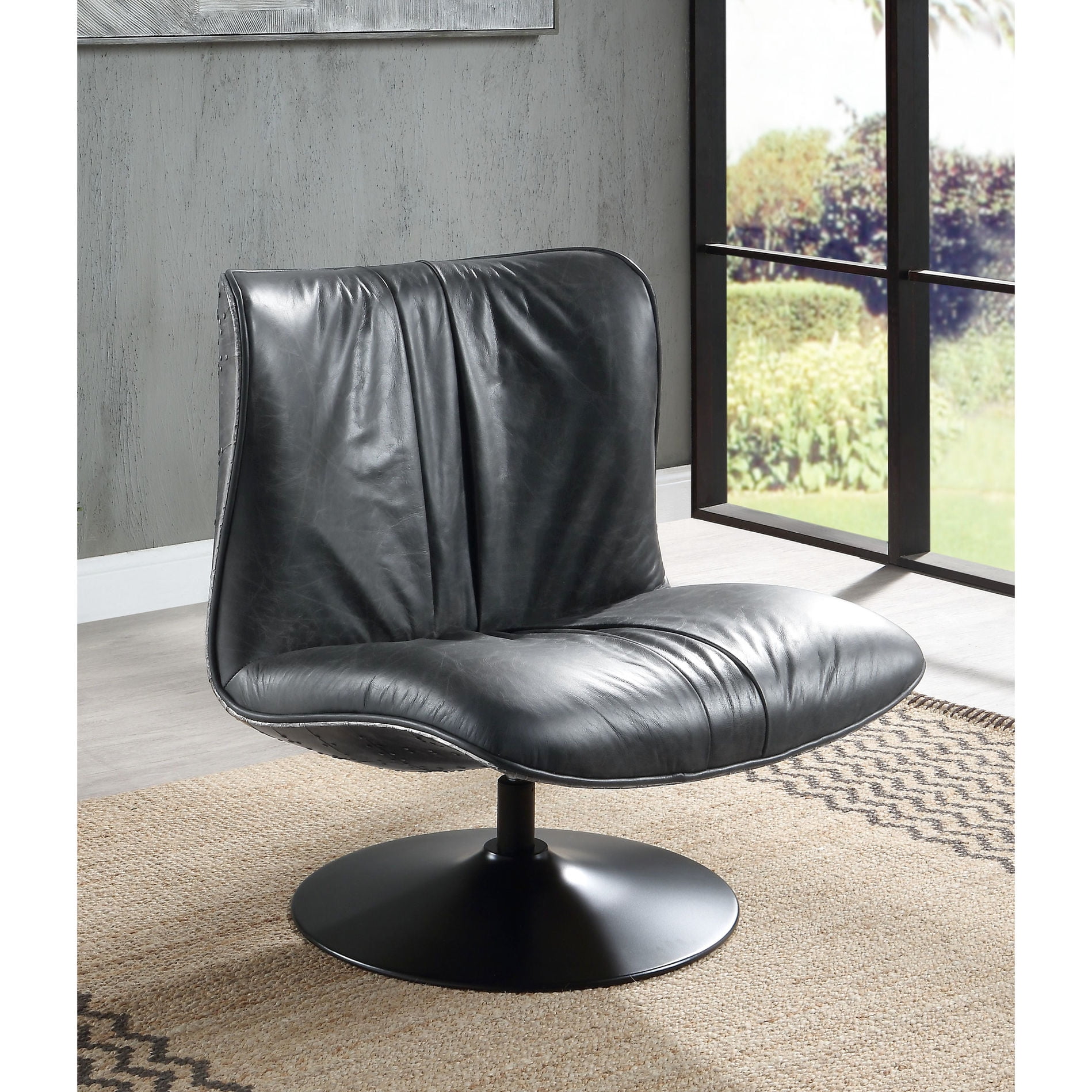 Accent Chair | Swivel Function for Living Room or Office | Top Grain ...