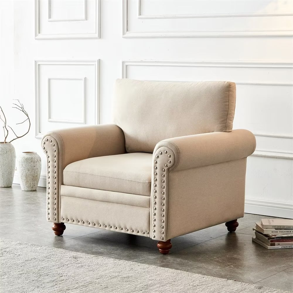 Accent Chair, Upholstered Armchair with Nailheads and Rolled Arms ...