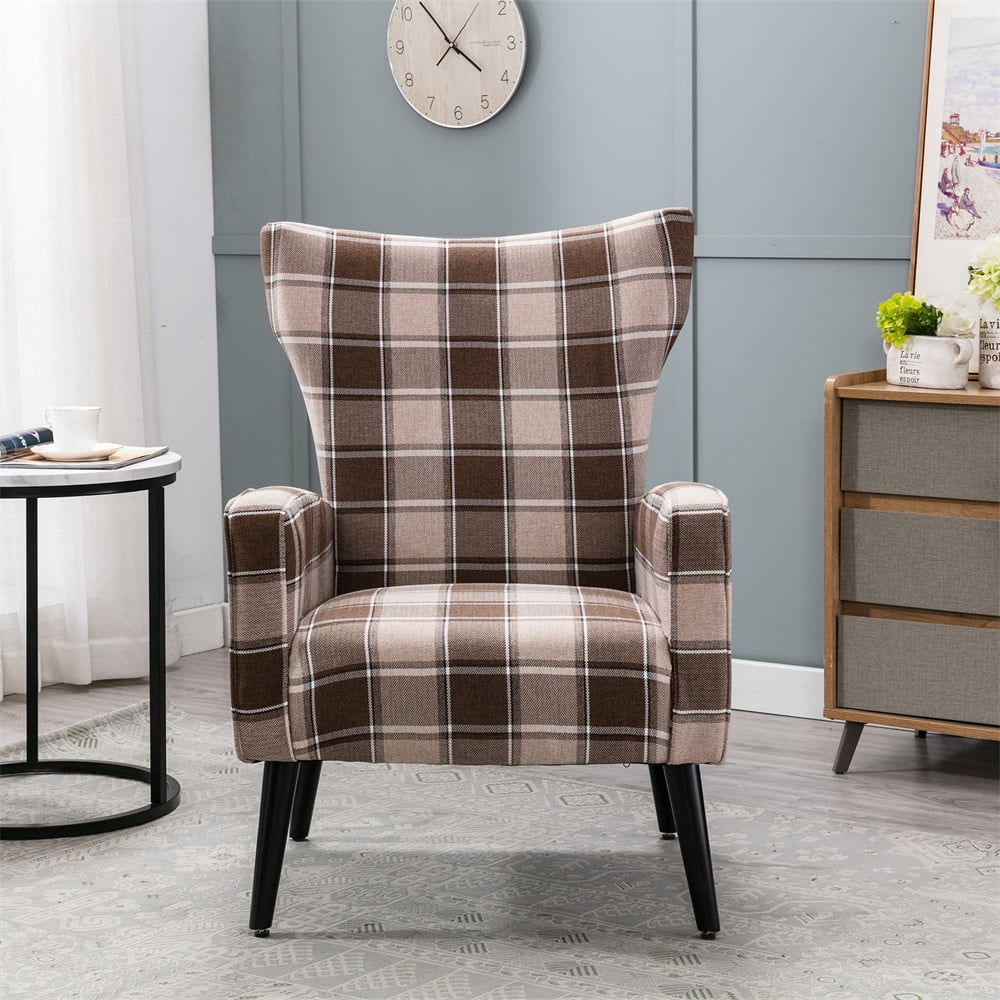 Accent Chair, Upholstered Wingback Armchair with Solid Wood Legs, Mid ...