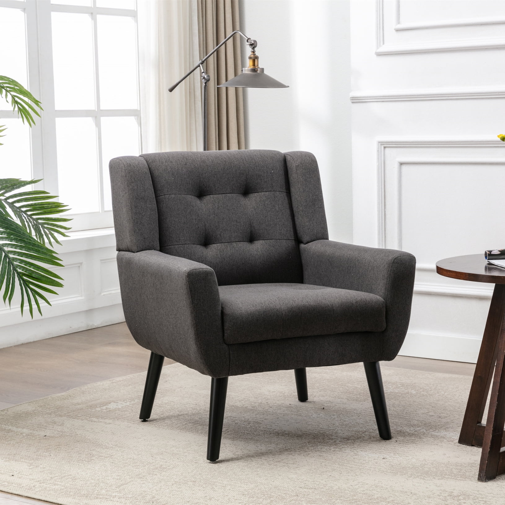 Accent Chair, Velvet Armchair with Tufted Backrest and Armrest, Modern ...