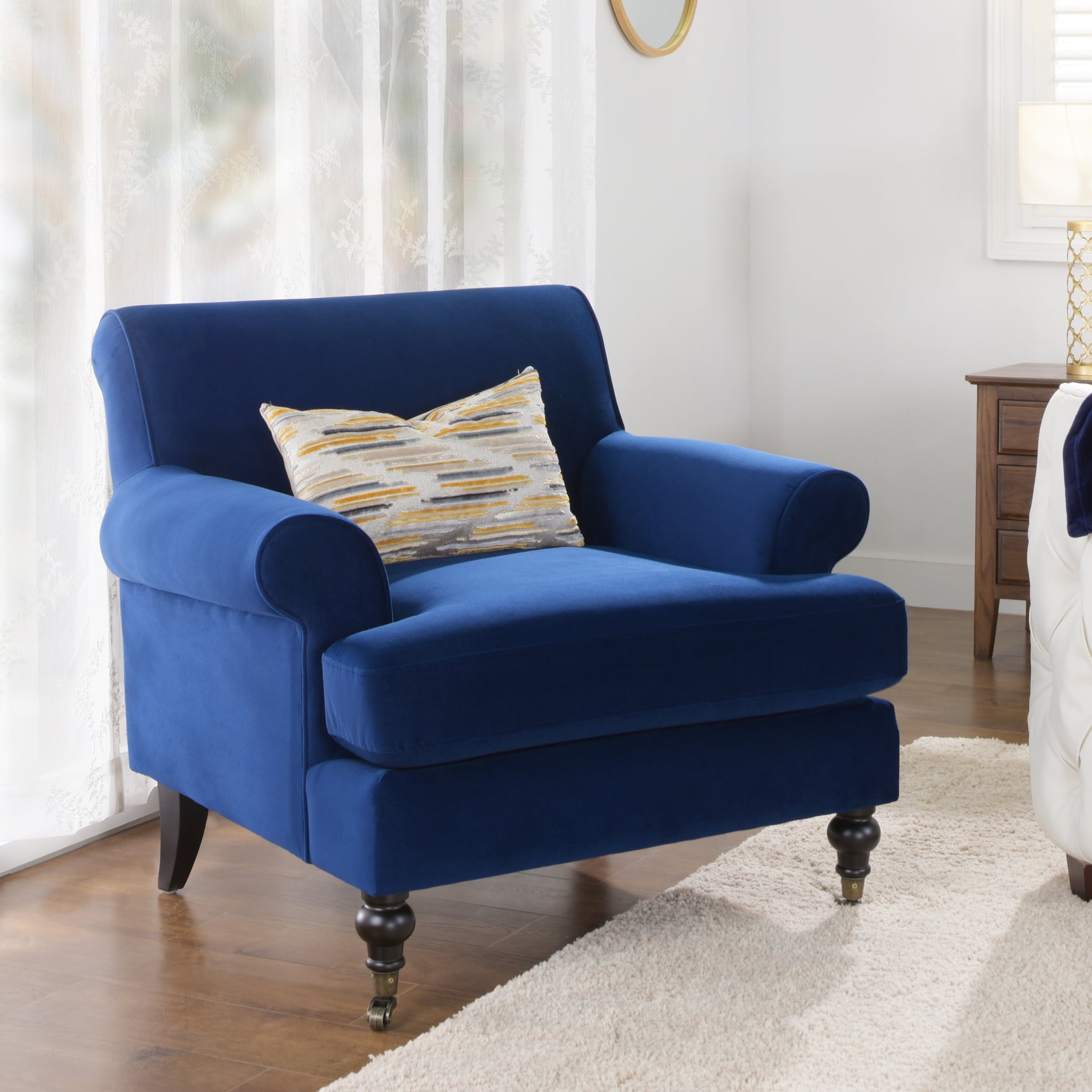 Accent Chair, Velvet Modern Chair with 2 Wooden Leg & 2 Metal Casters ...