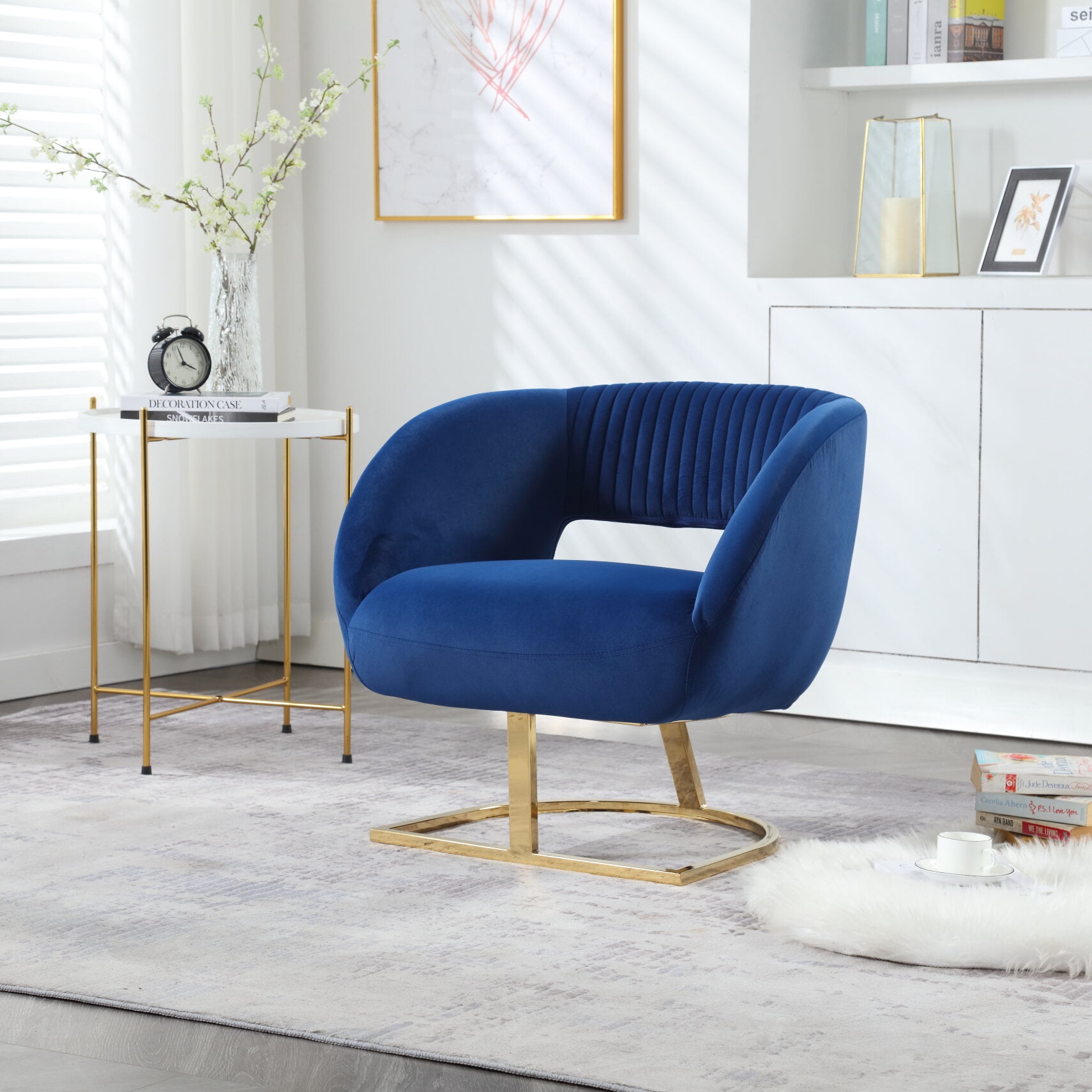 Accent Chair, Velvet Upholstered Arm Chair with Hollow-Out Backrest and ...