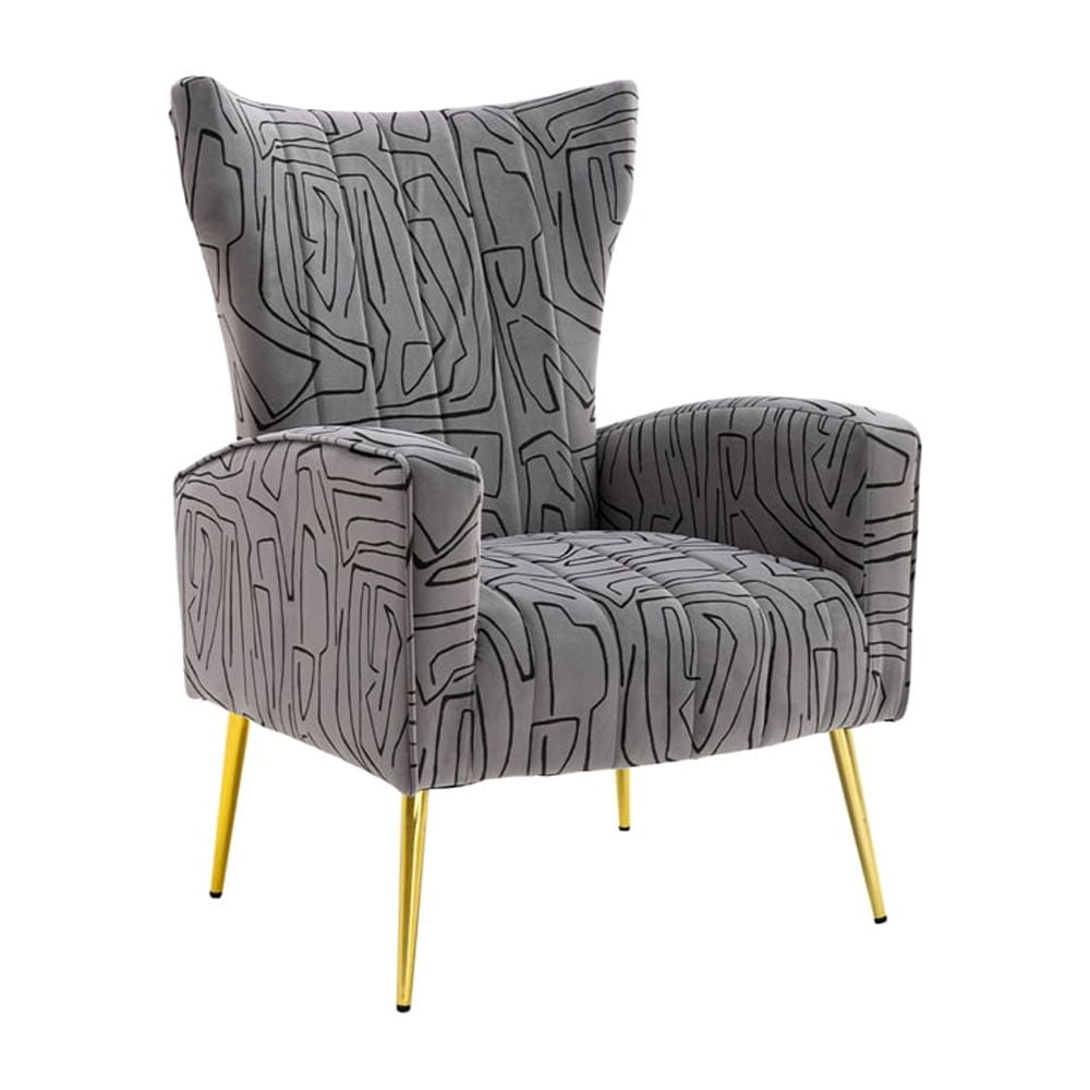 Accent Chair, Velvet Upholstered Armchair with Wingback and Geometric ...