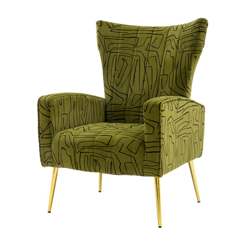 Accent Chair, Velvet Upholstered Armchair with Wingback and Geometric ...