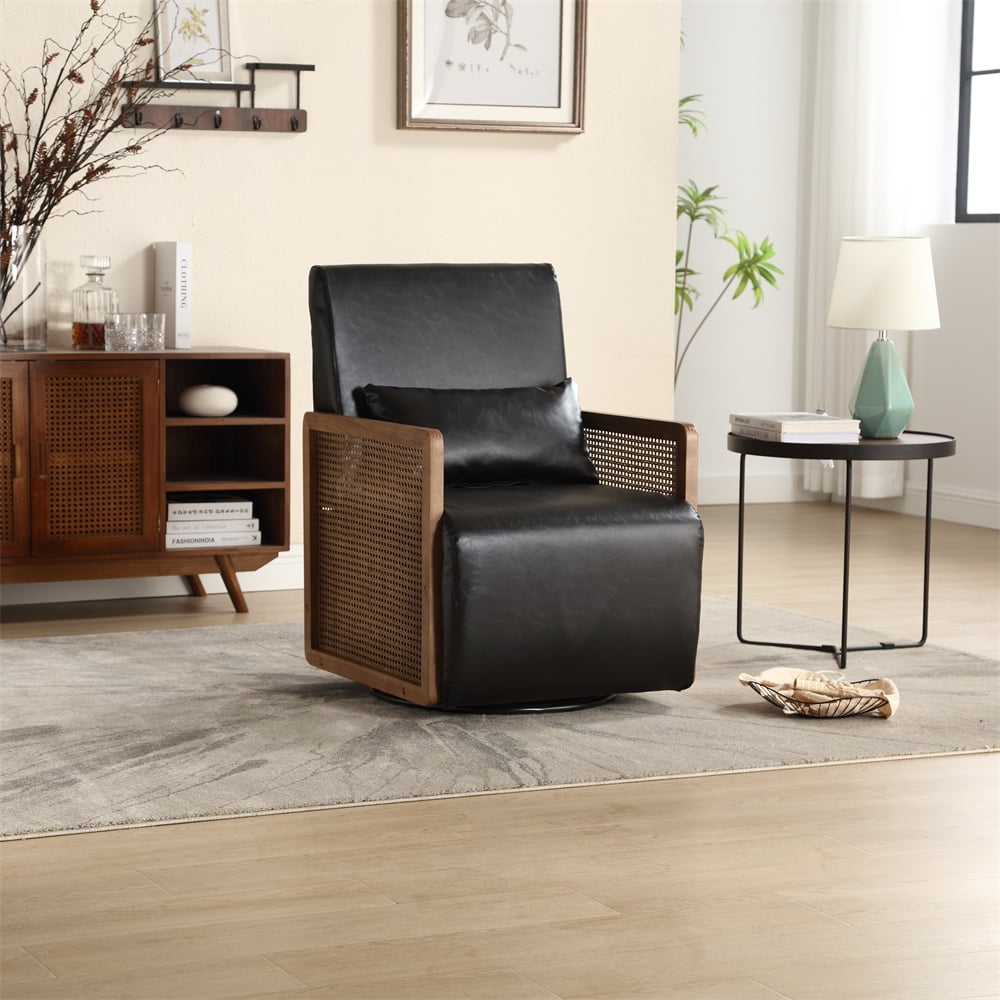 Accent Chair with Waist Pillow, Single Sofa Chair with Rattan Armrests ...
