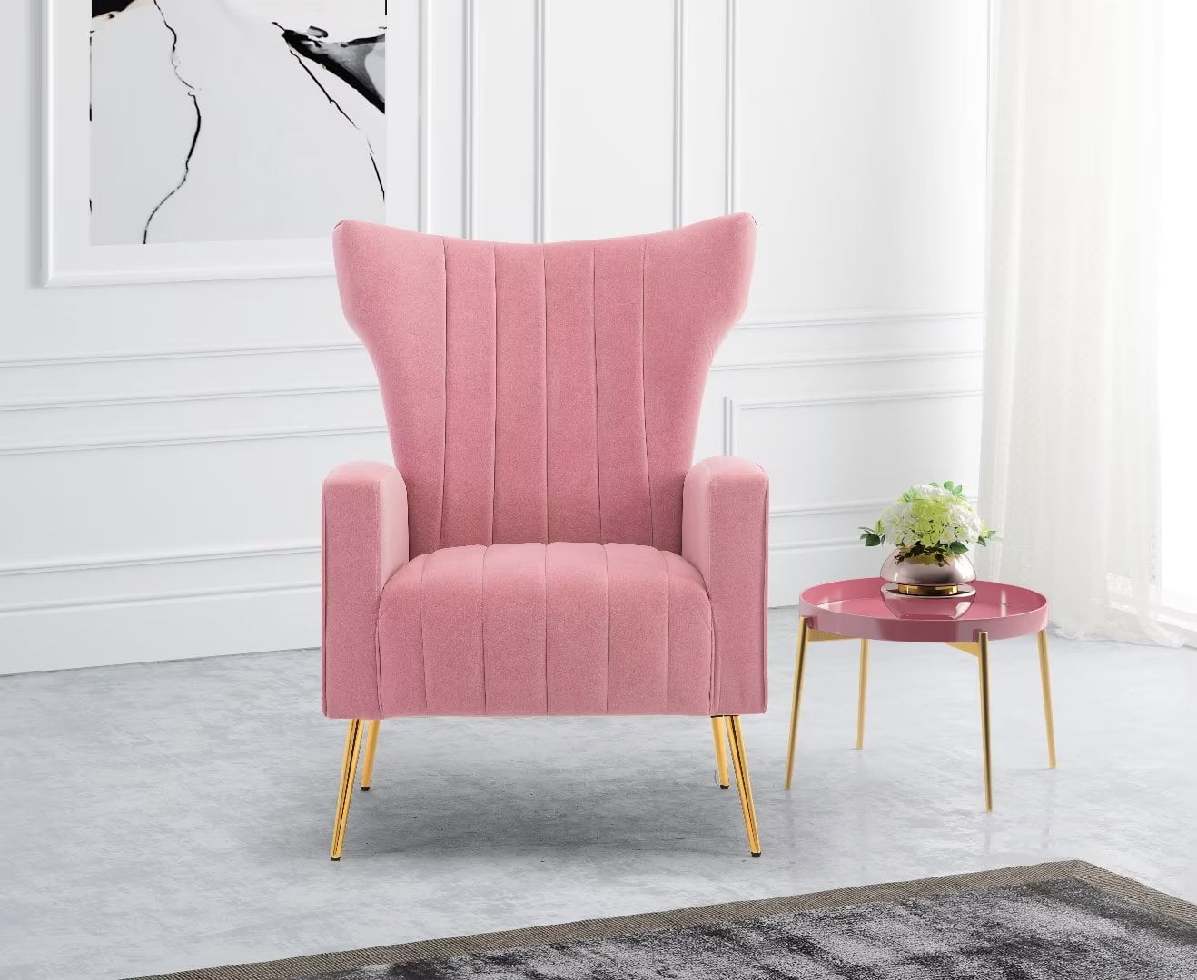 Accent Chair, Wingback Arm Chair with Gold Legs, Upholstered Single ...
