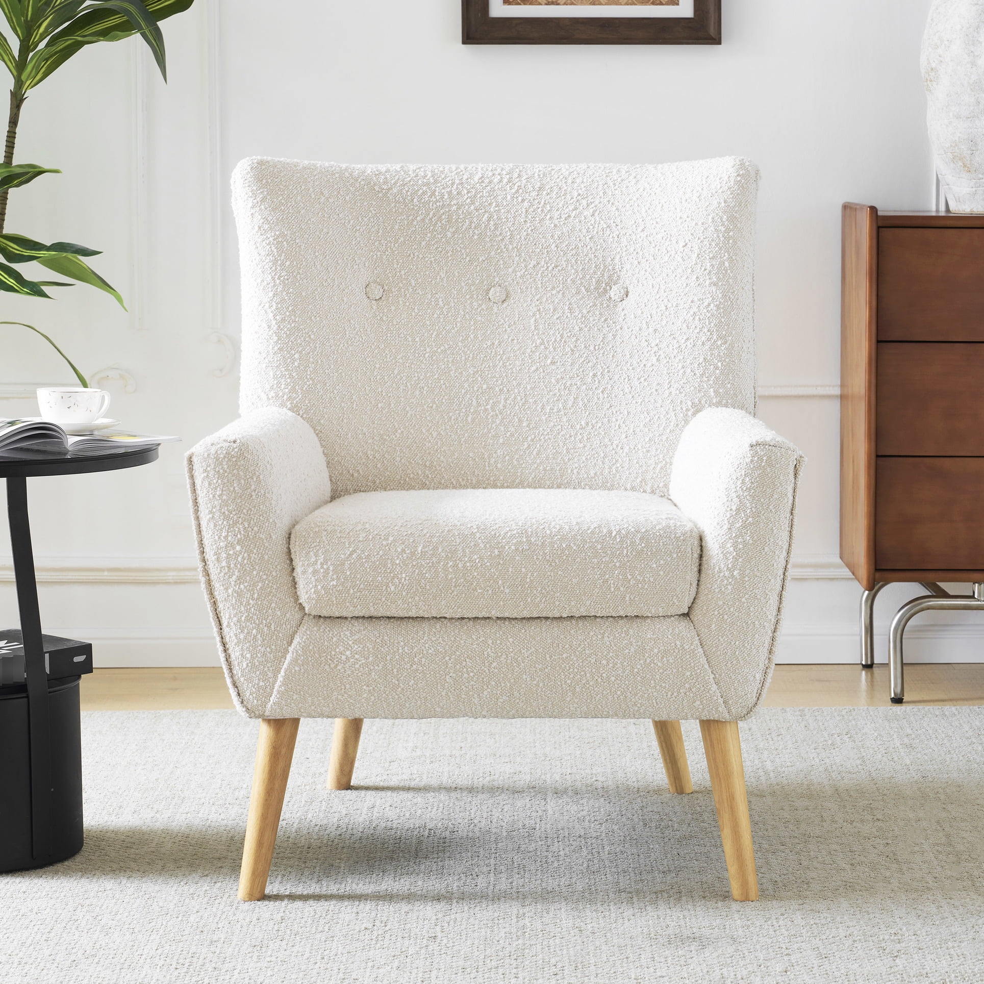 Accent Chair With Ergonomic , Button Tufting, Soft Fabric, And Stable ...