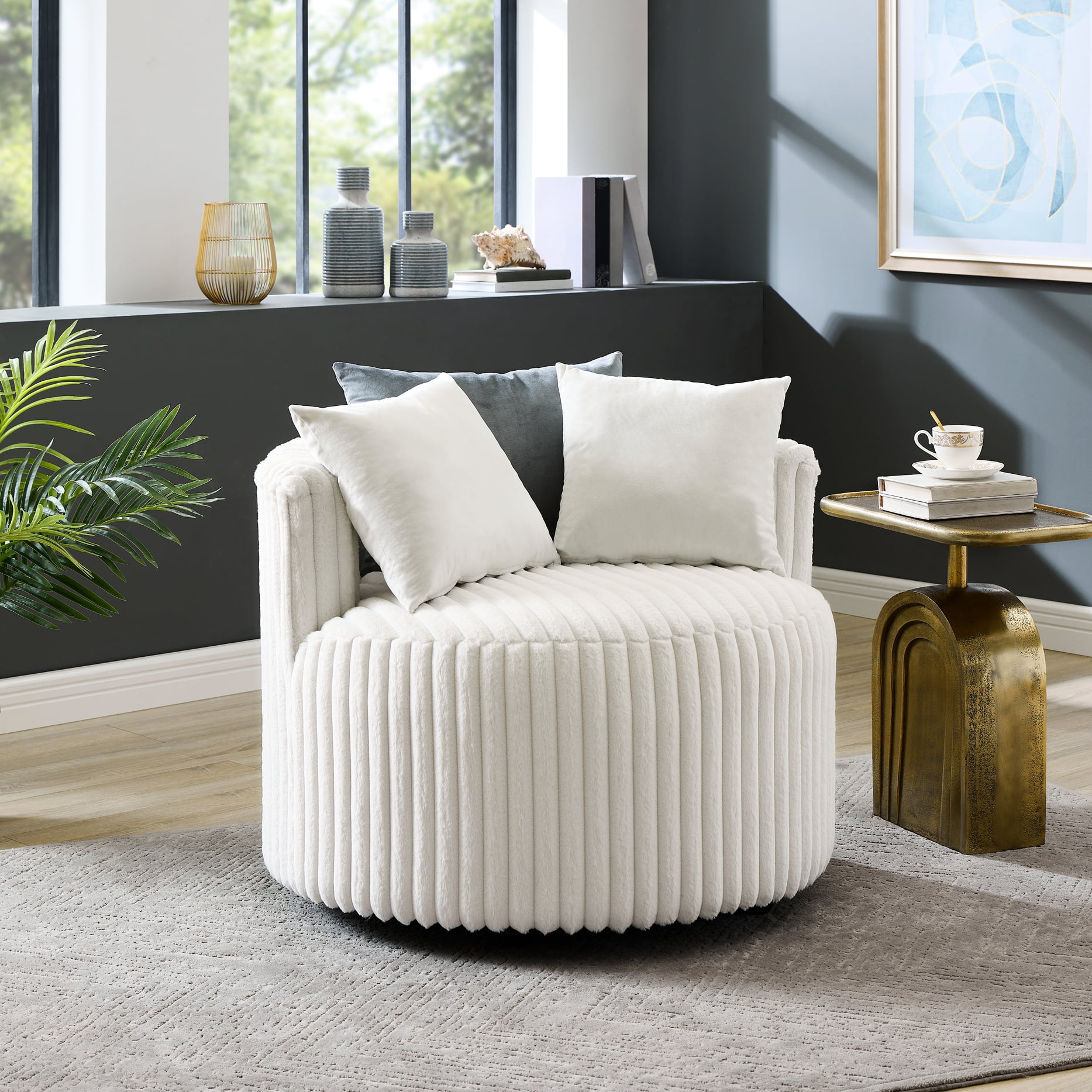 Accent Chair With Wheels, Corduroy Upholstery For Comfort Soft ...