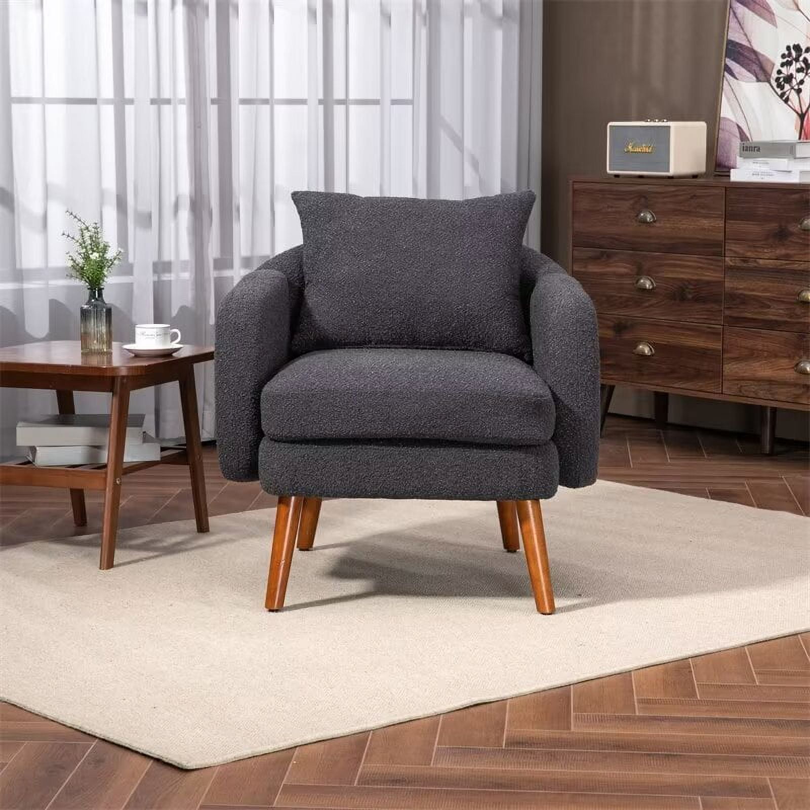 Accent Chair, Wood Frame Armchair, Modern Boucle Upholstered Lounge ...