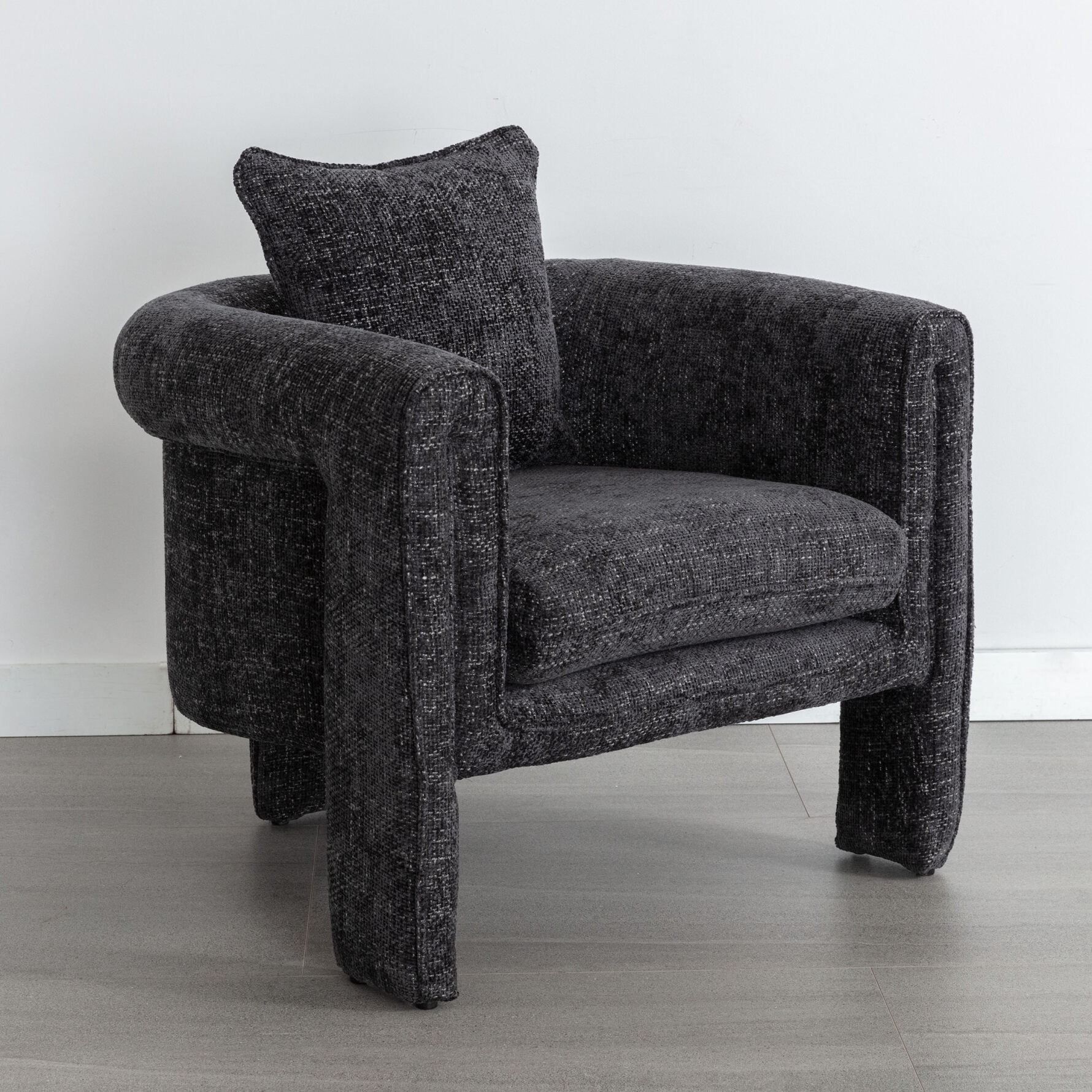 Accent Chair with Arm, Upholstered Boucle Armchair with pillow, Round ...