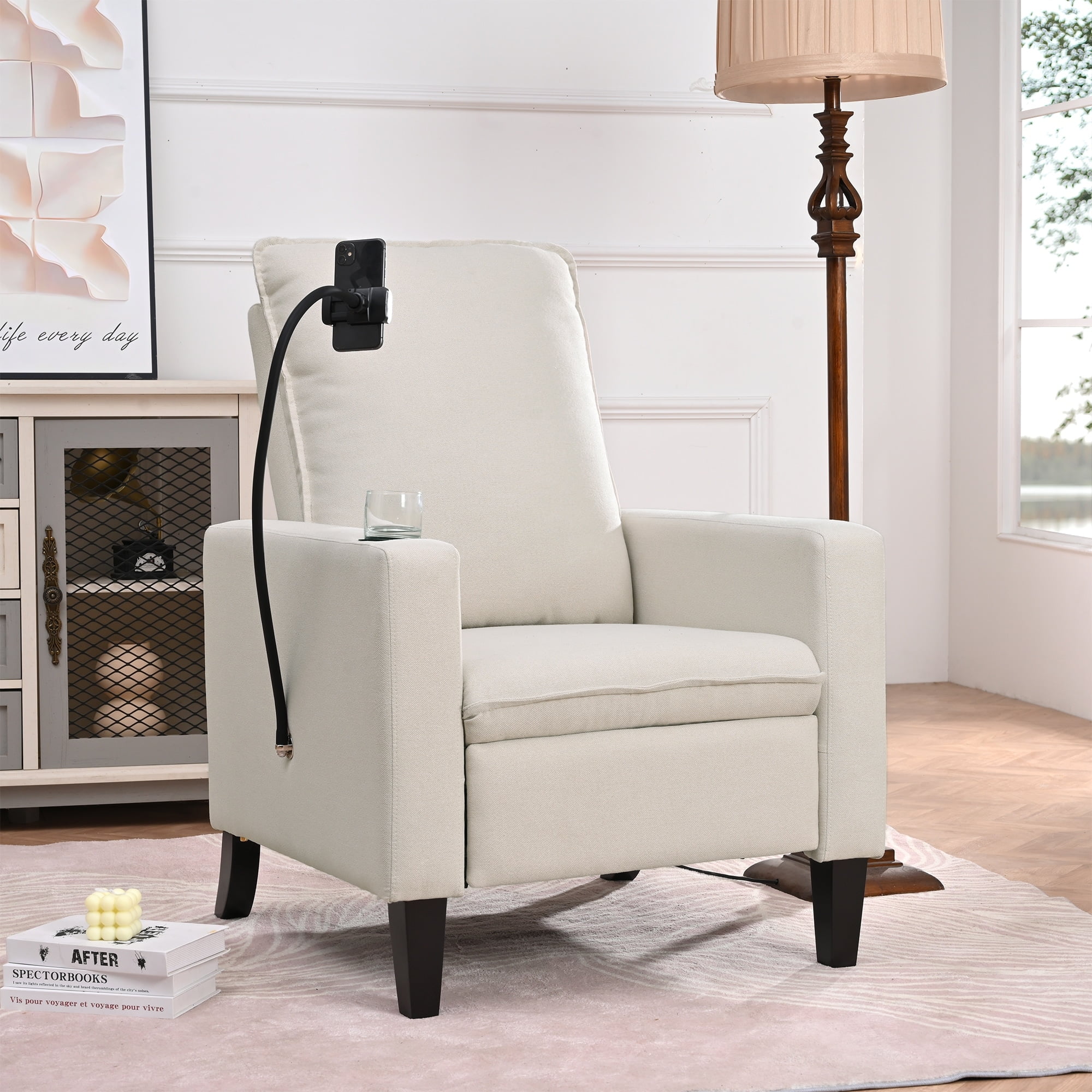 Accent Chair with Mobile Phone Holder Beige - Walmart.com