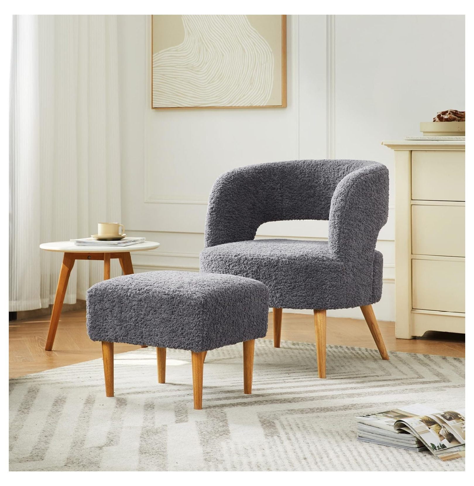Accent Chair with Ottoman Comfy Chair and Ottoman Set for Small Place ...