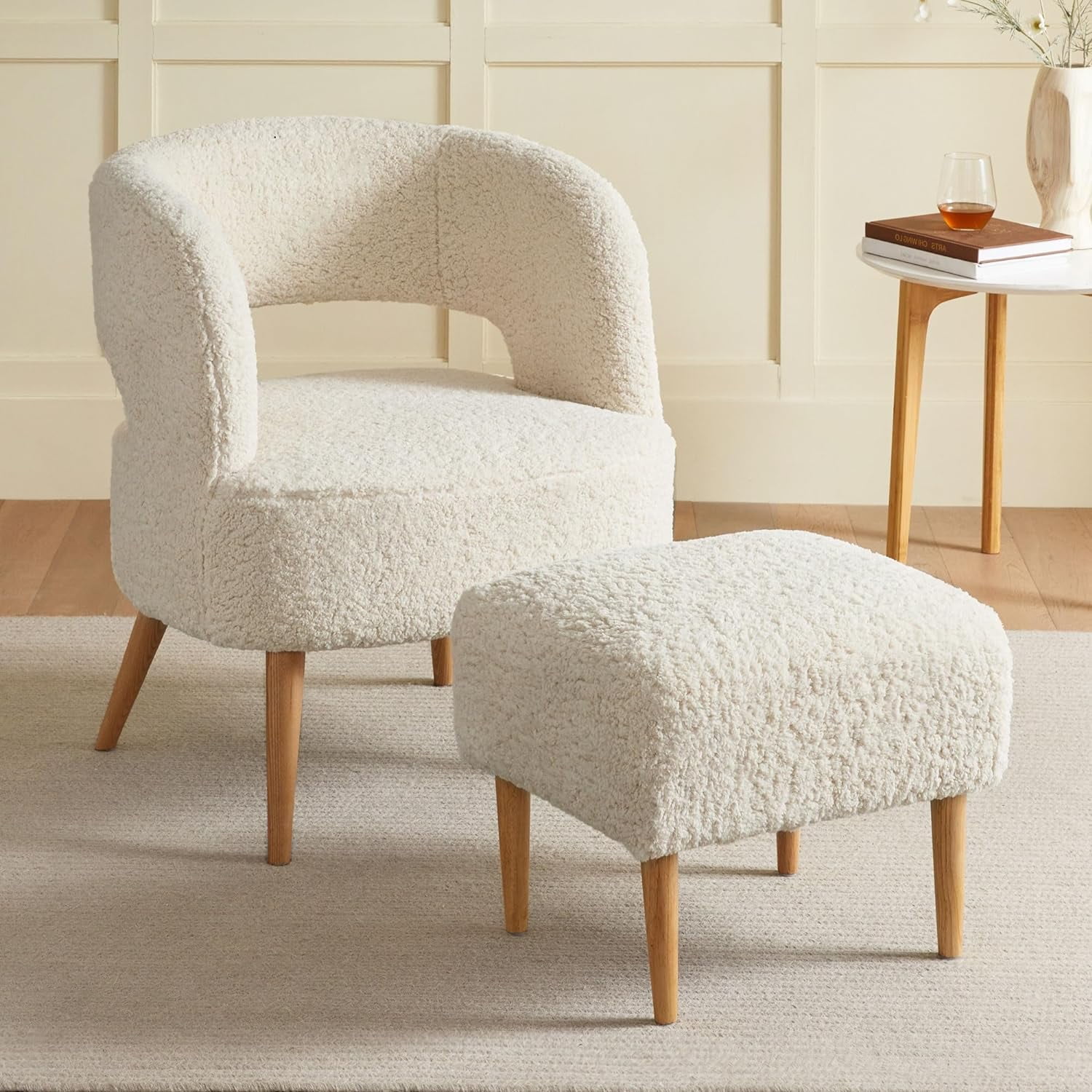 Sherpa Accent Chair with Ottoman, Beige - Walmart.com