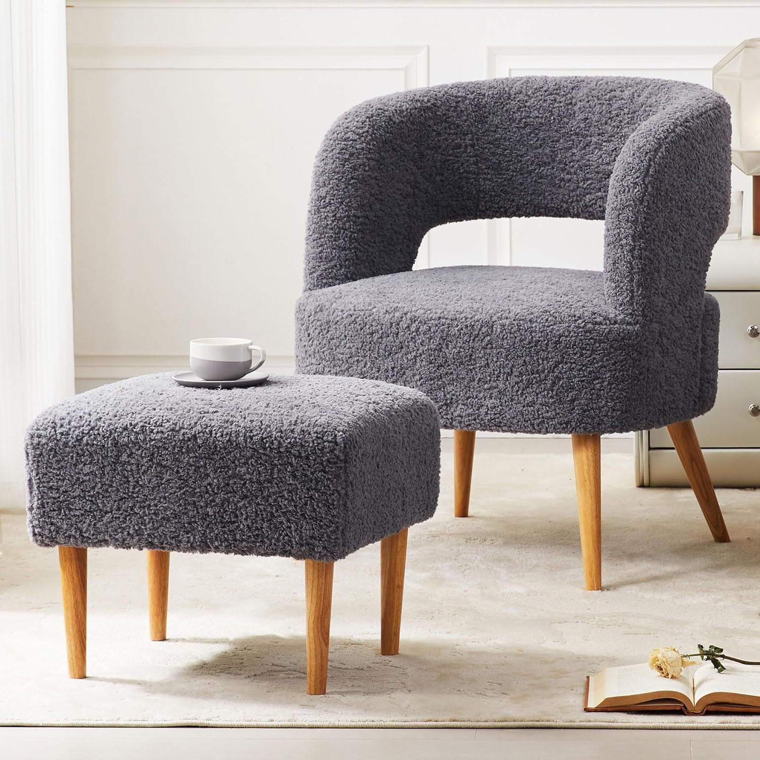 Accent Chair with Ottoman Comfy Sherpa Chair and Ottoman Set ...