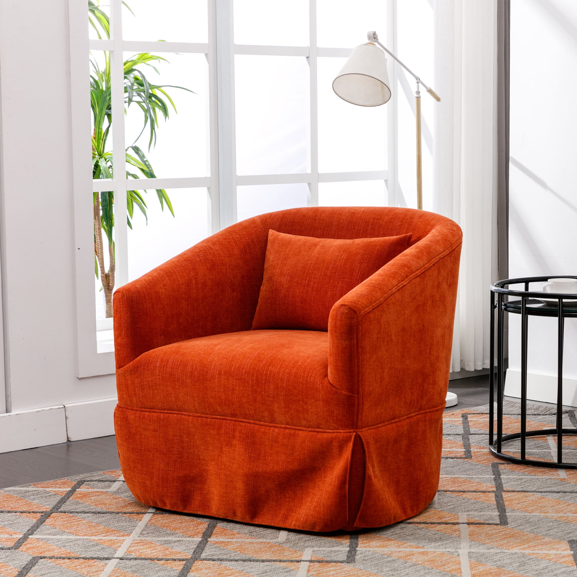 Accent Chair with Pillow, Modern Swivel Chair with Skirt, Linen Barrel ...