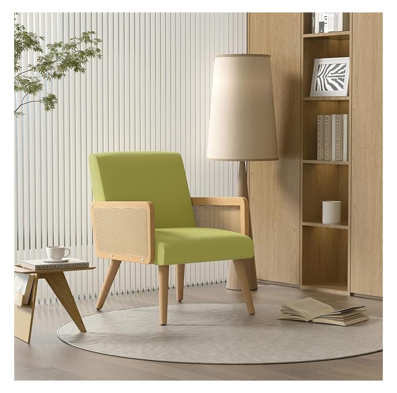 Accent Chair with Rattan Arms, Living Room Chairs with Wood Legs ...
