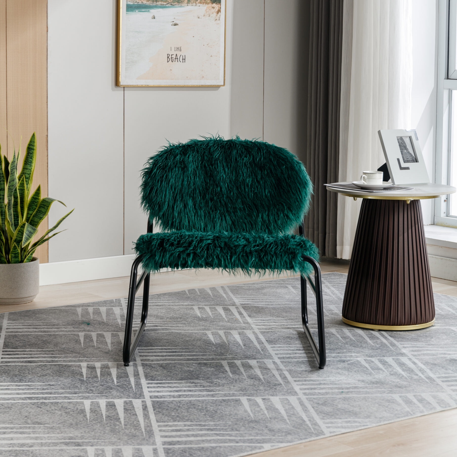 Accent Chair with Slant Backrest, Plush Fabric Armless Chair with Black ...