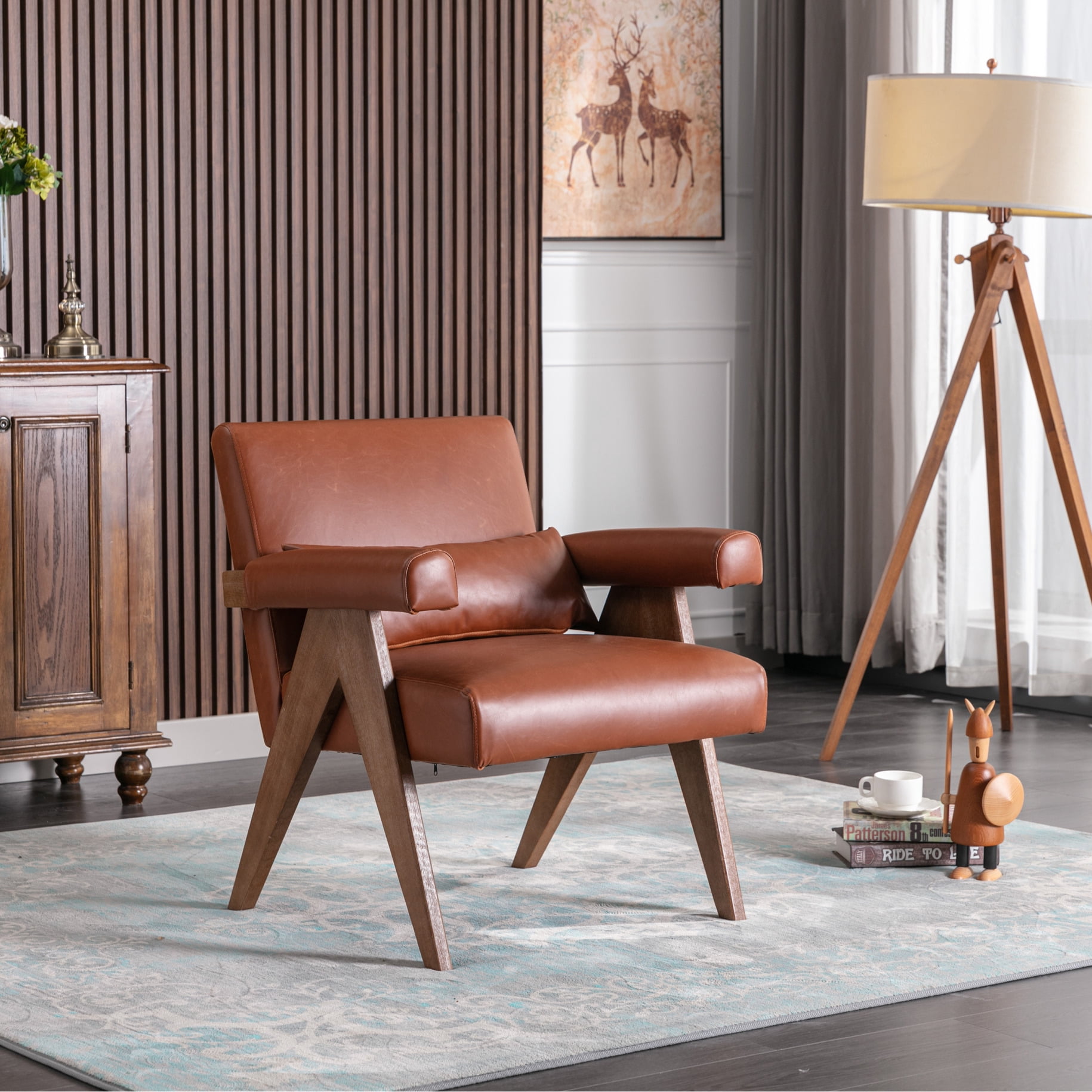 Accent Chair with Solid Wood Frame, Mid Century Lounge Chair with ...